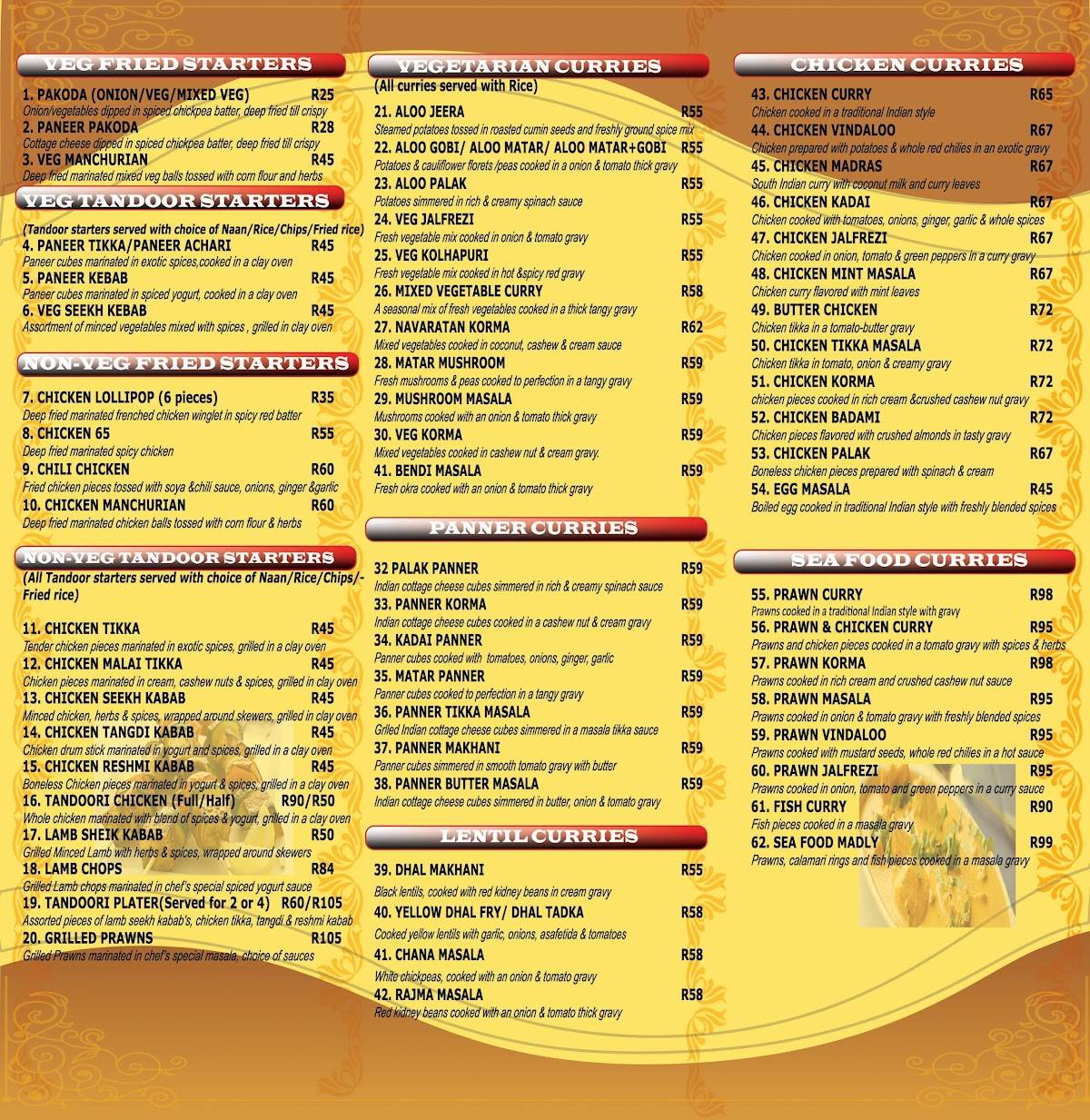 Menu at Swagat @ Honeycrest restaurant, Johannesburg, HONEY CREST ...