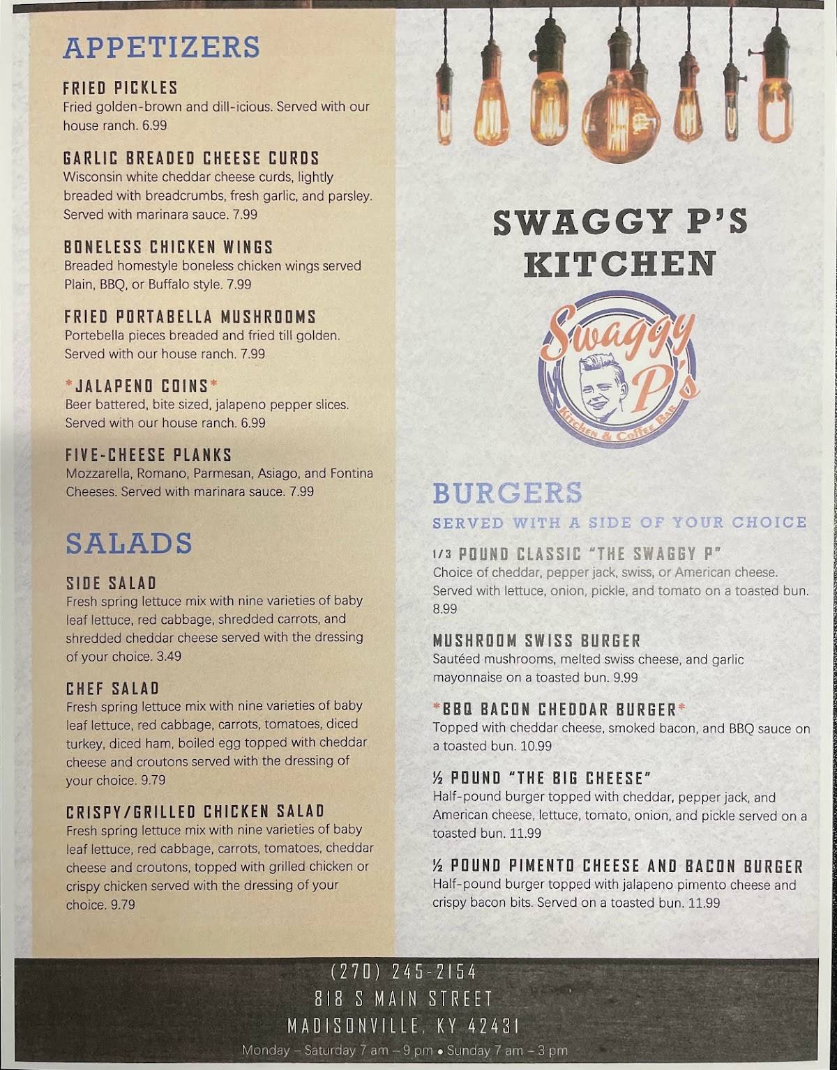 Menu at Swaggy P's Kitchen and Coffee Bar, Madisonville