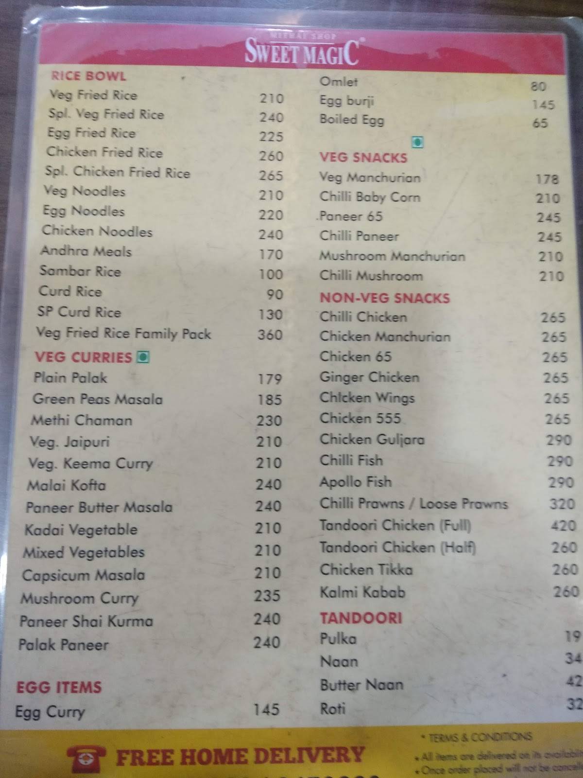Menu at Sweet Magic Mithai Shop, Vijayawada, D.V.MANOR opposite Ground ...