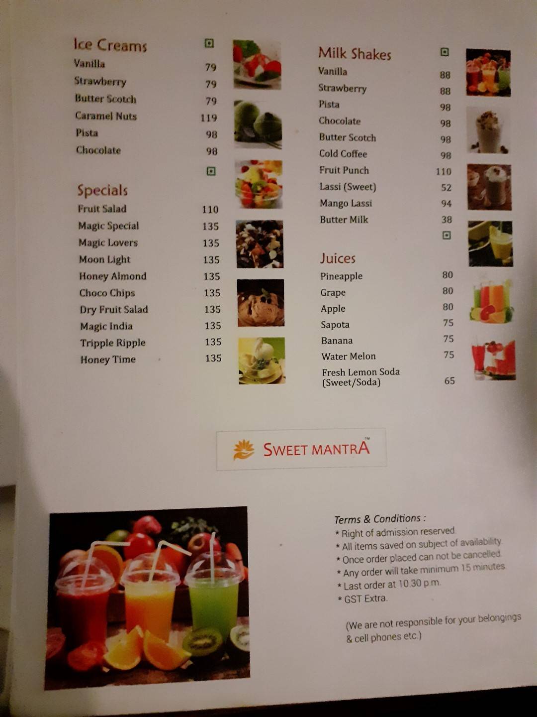 Menu at Sweet Magic Mithai Shop, Vijayawada, D.V.MANOR opposite Ground ...