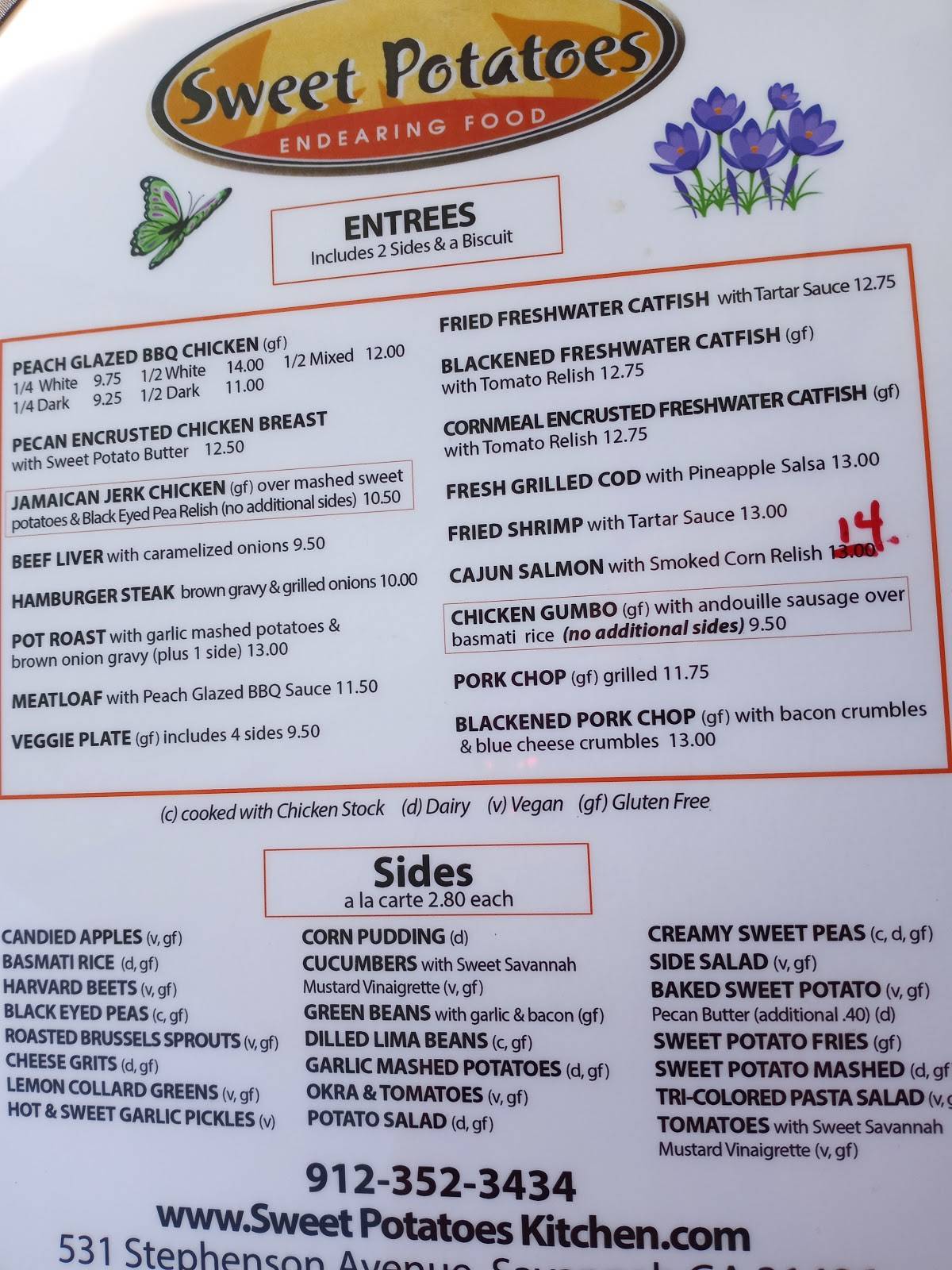 Menu at Sweet Potatoes Kitchen restaurant, Savannah