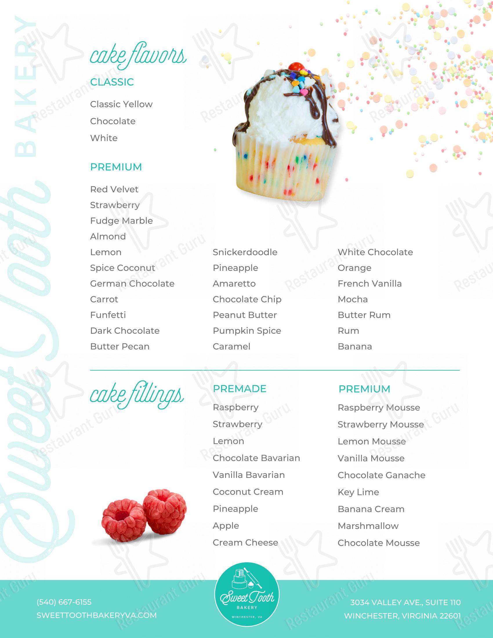 Carta de Sweet Tooth Bakery, Winchester