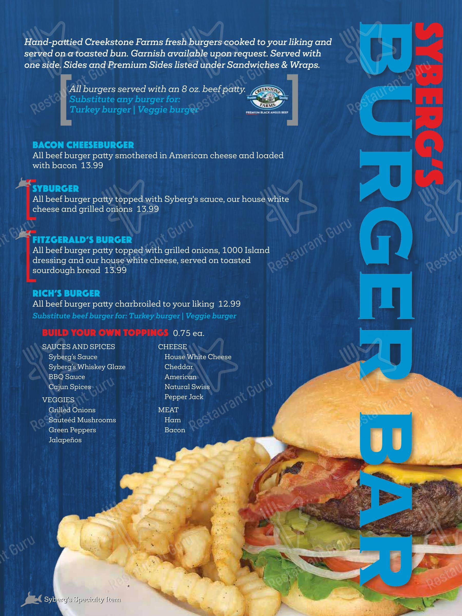 Menu at Syberg's Dorsett pub & bar, Maryland Heights