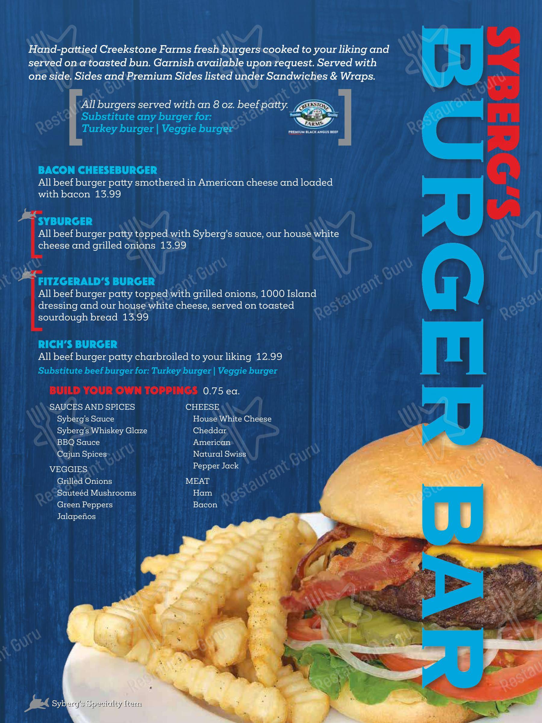 Menu at Syberg's Dorsett pub & bar, Maryland Heights
