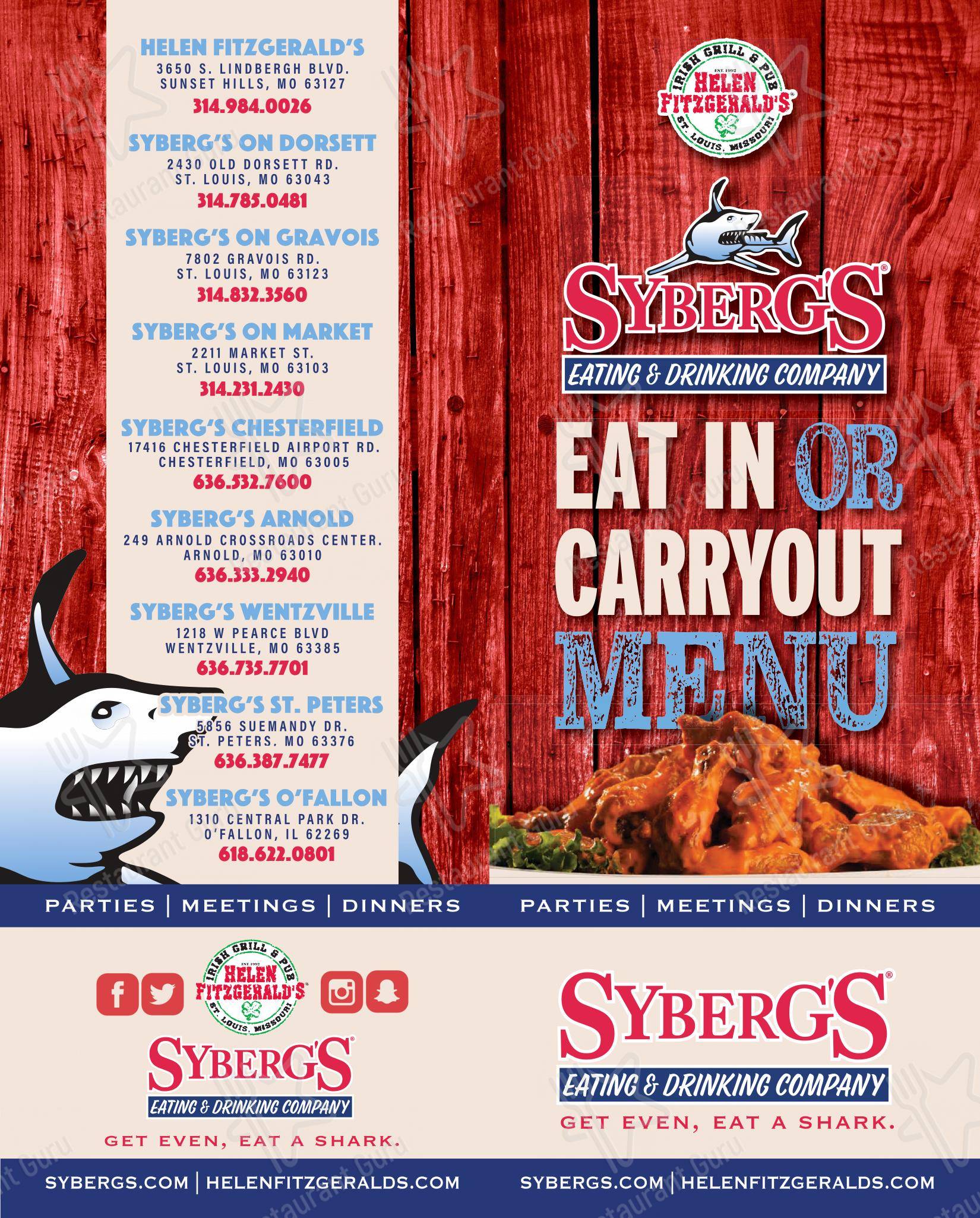 Menu at Syberg's Dorsett pub & bar, Maryland Heights
