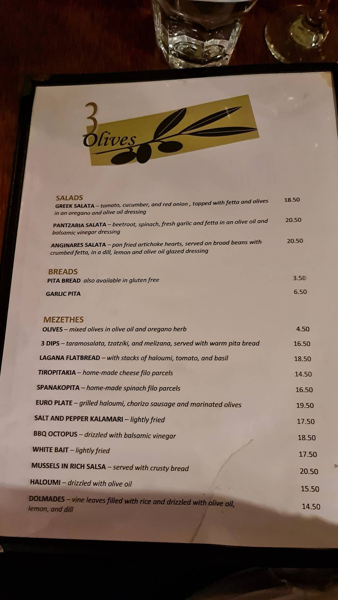Menu at 3 Olives Greek Newtown restaurant, Newtown