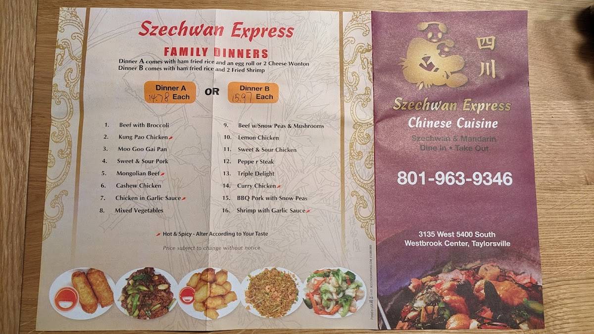 Menu at Szechwan Express restaurant, Salt Lake City