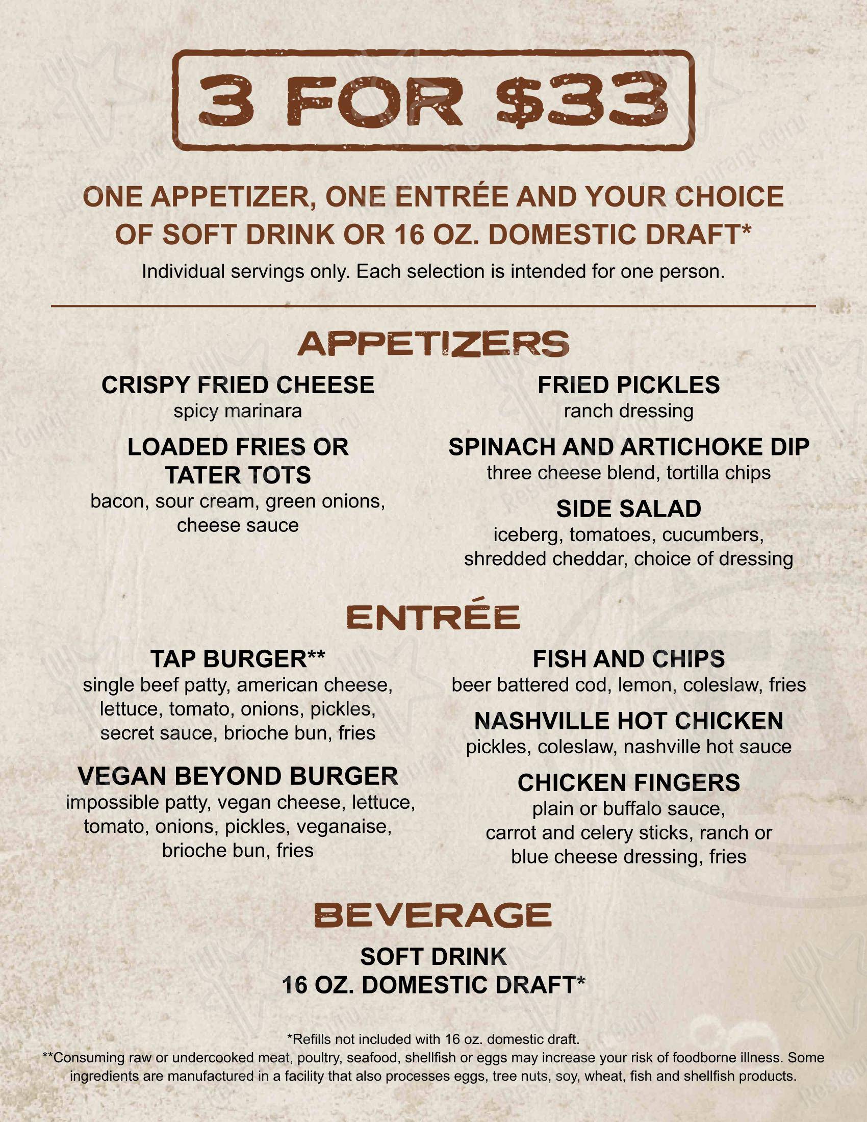 Menu at TAP Sports Bar at Excalibur, Las Vegas