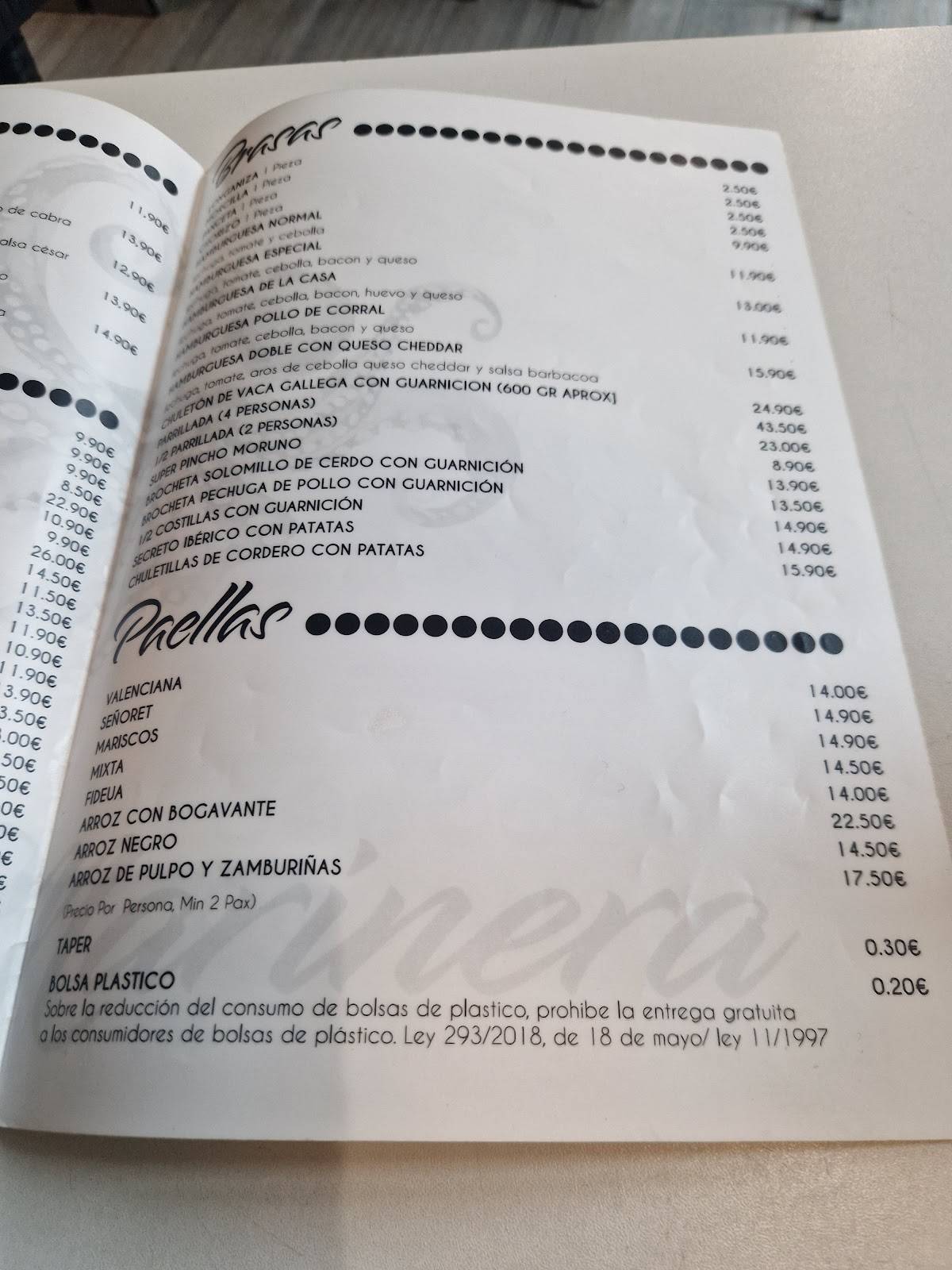 Carta del restaurante TELA MARINERA, Oropesa
