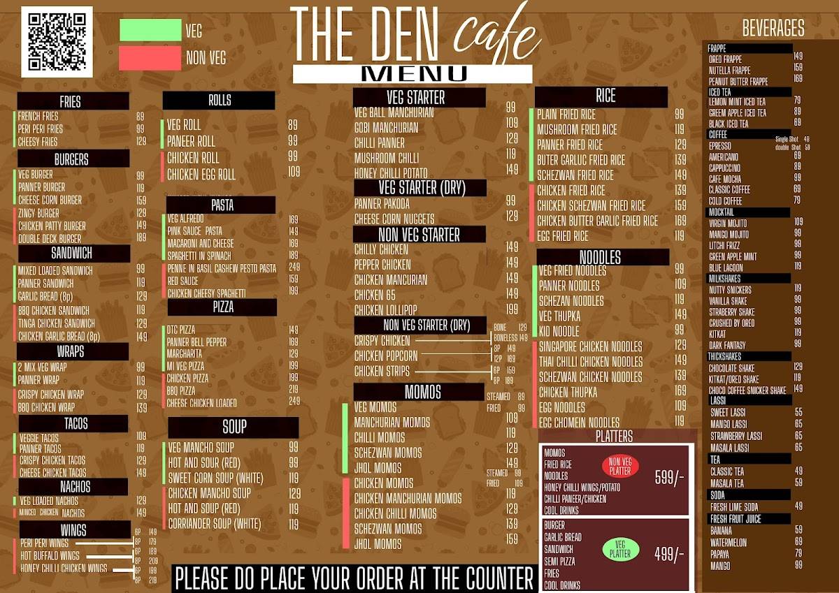 Menu at THE DEN Cafe, Bengaluru
