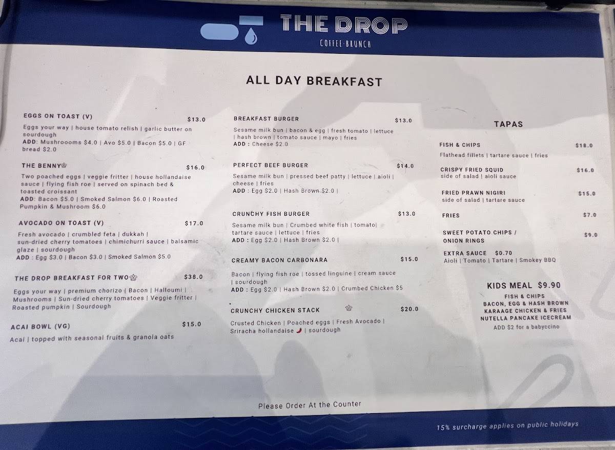 Menu at THE DROP CAFE, Waterford West