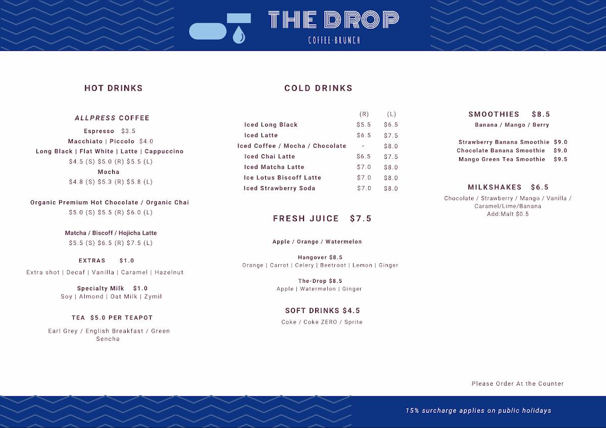 Menu at THE DROP CAFE, Waterford West
