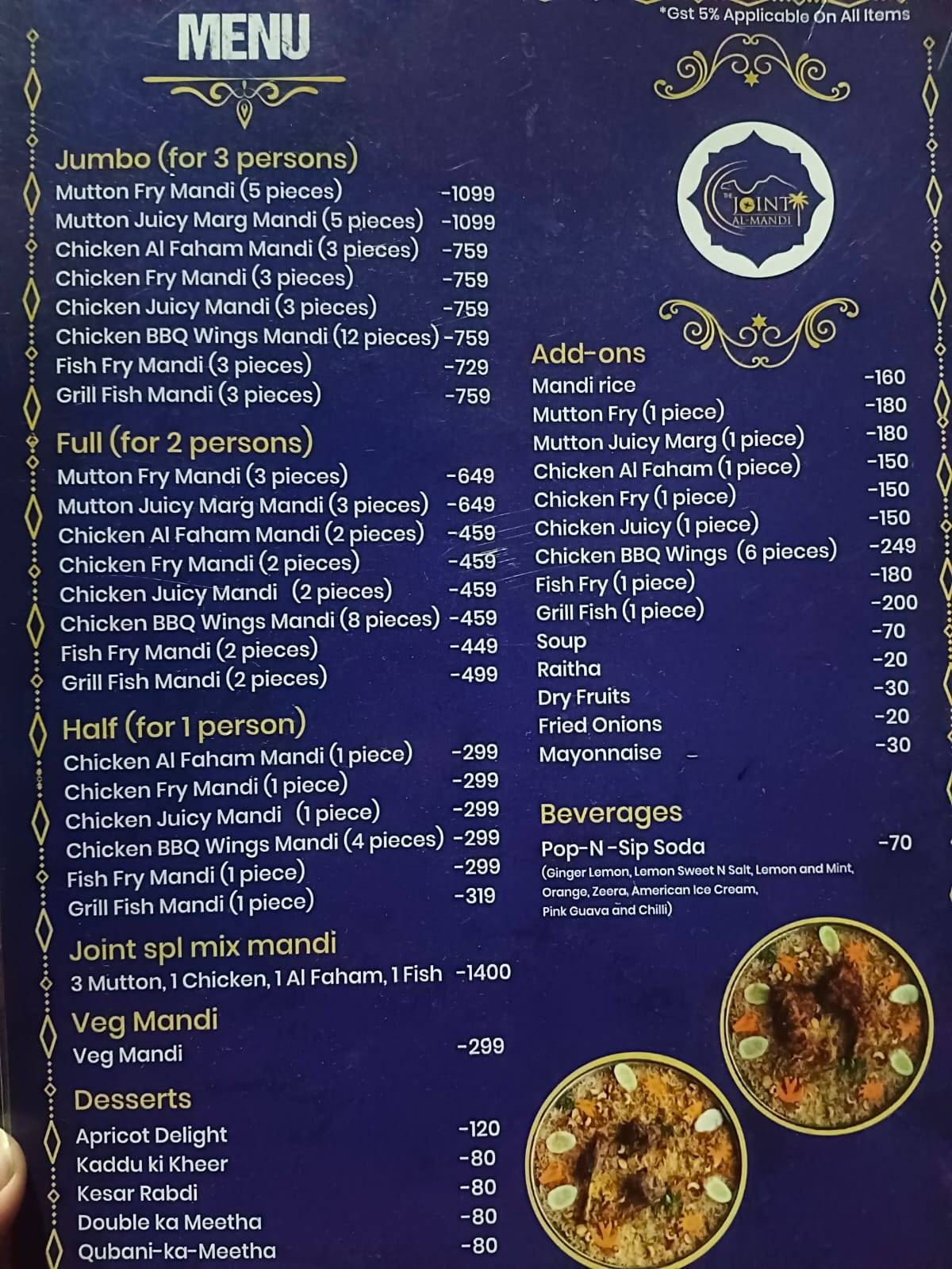Menu at THE JOINT AL- MANDI, Secunderabad