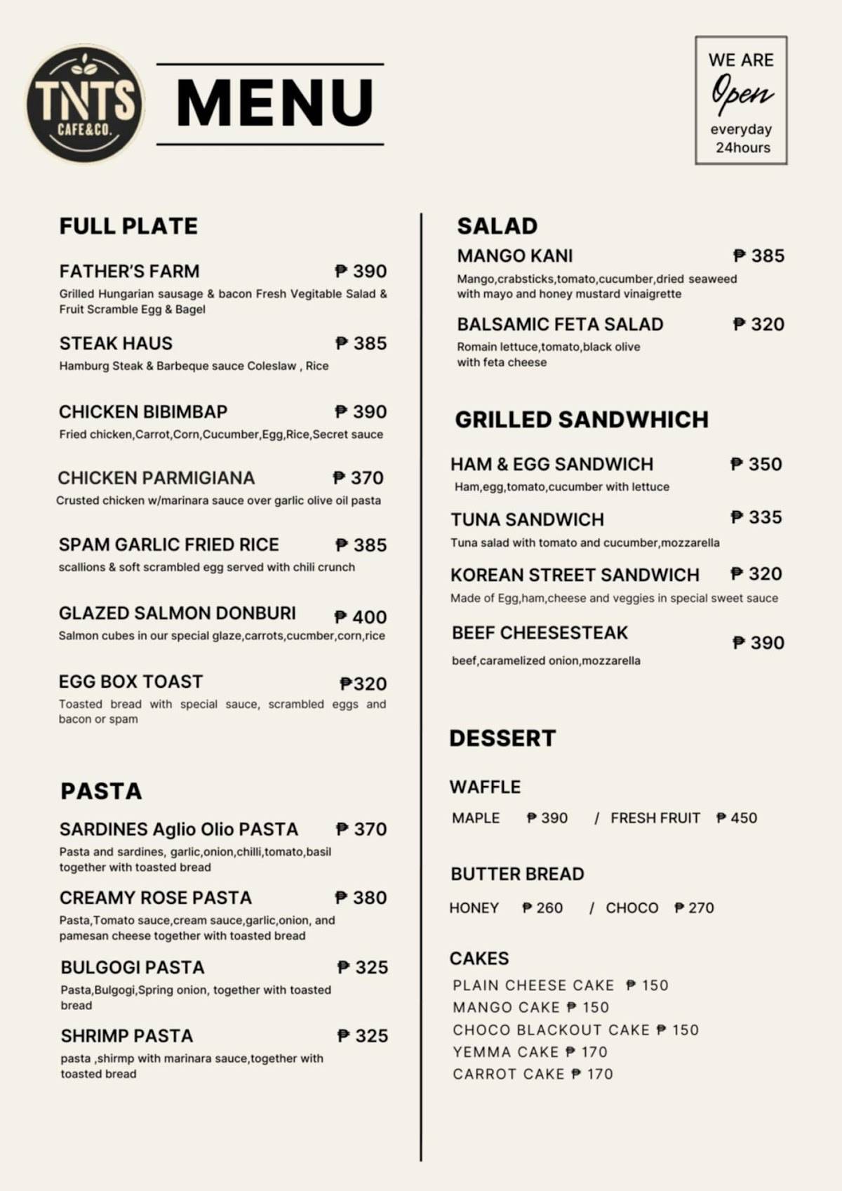 Menu at TNTS CAFE & CO., Lapu-Lapu City, Gaisano Mactan Island Mall