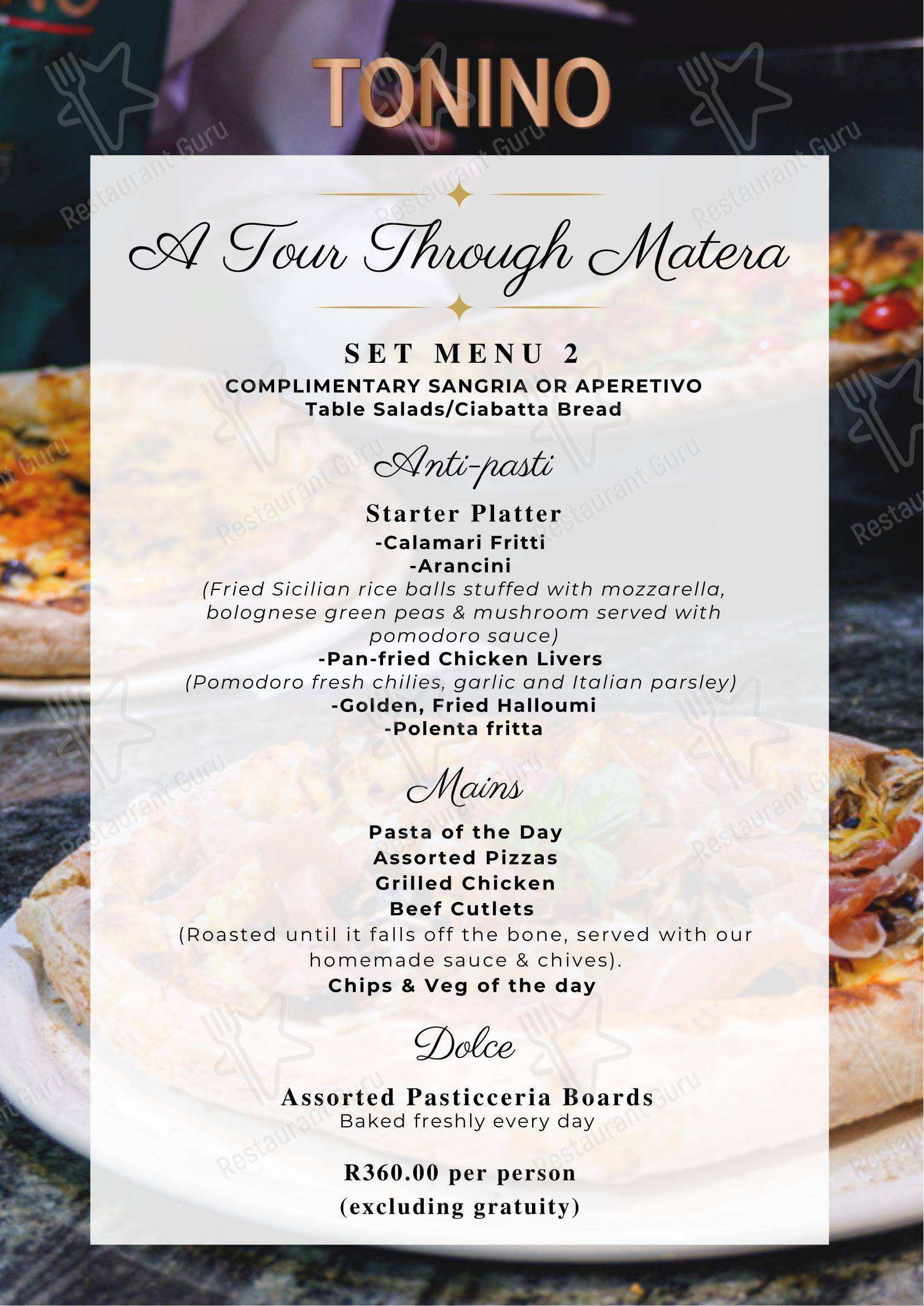 Menu at TONINO CUCINA BENONI restaurant, Benoni
