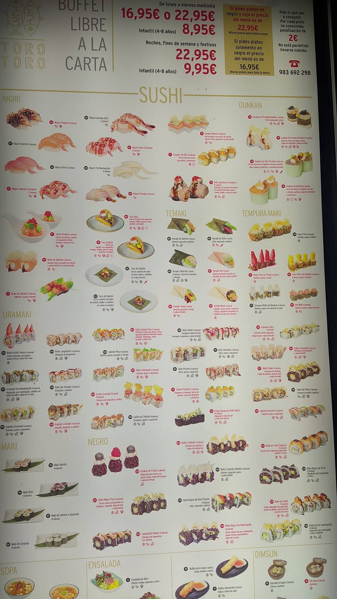 Carta del restaurante TORO TORO Valladolid, Valladolid
