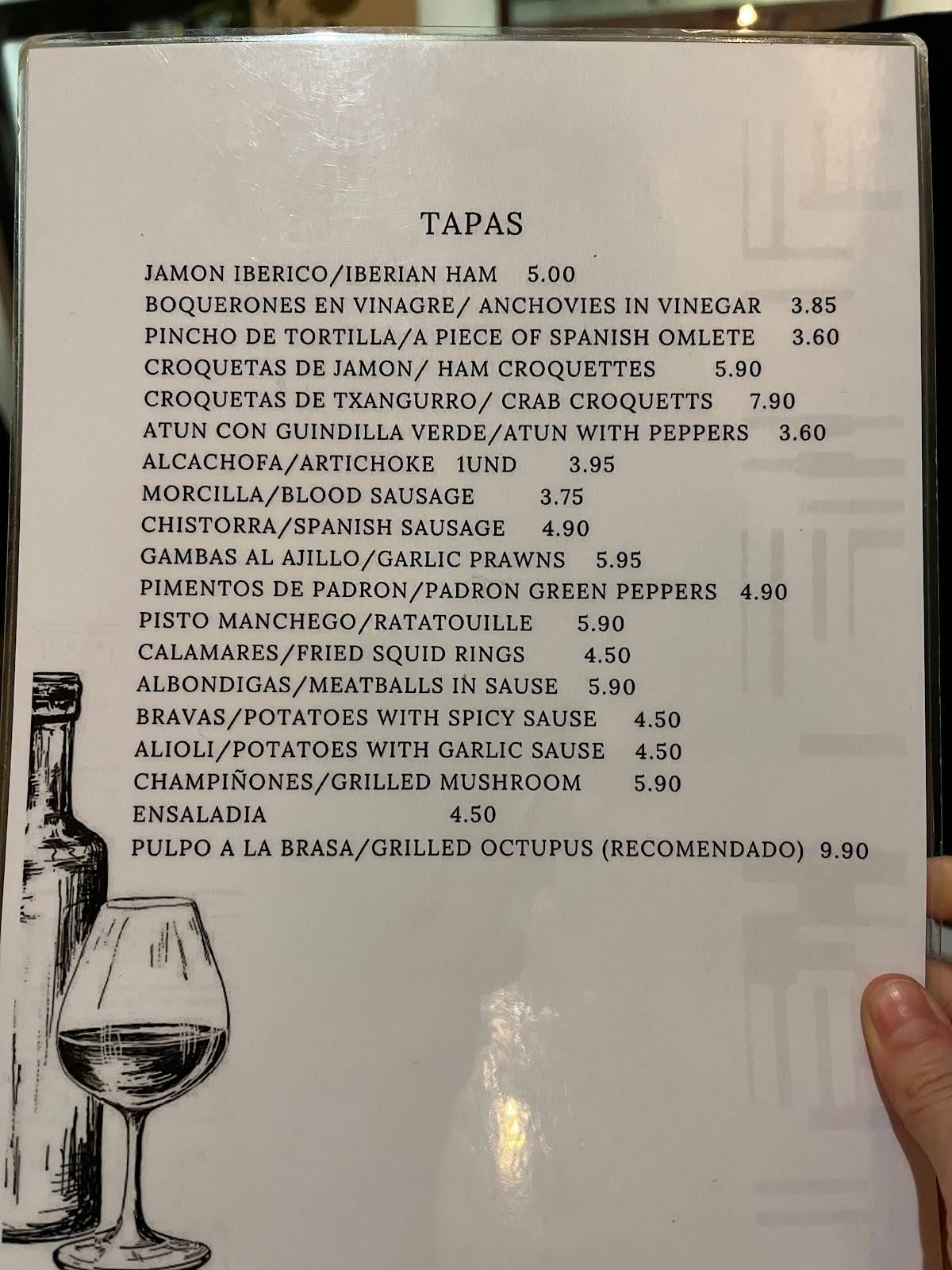 Carta del restaurante Taberna El Schotis, Madrid