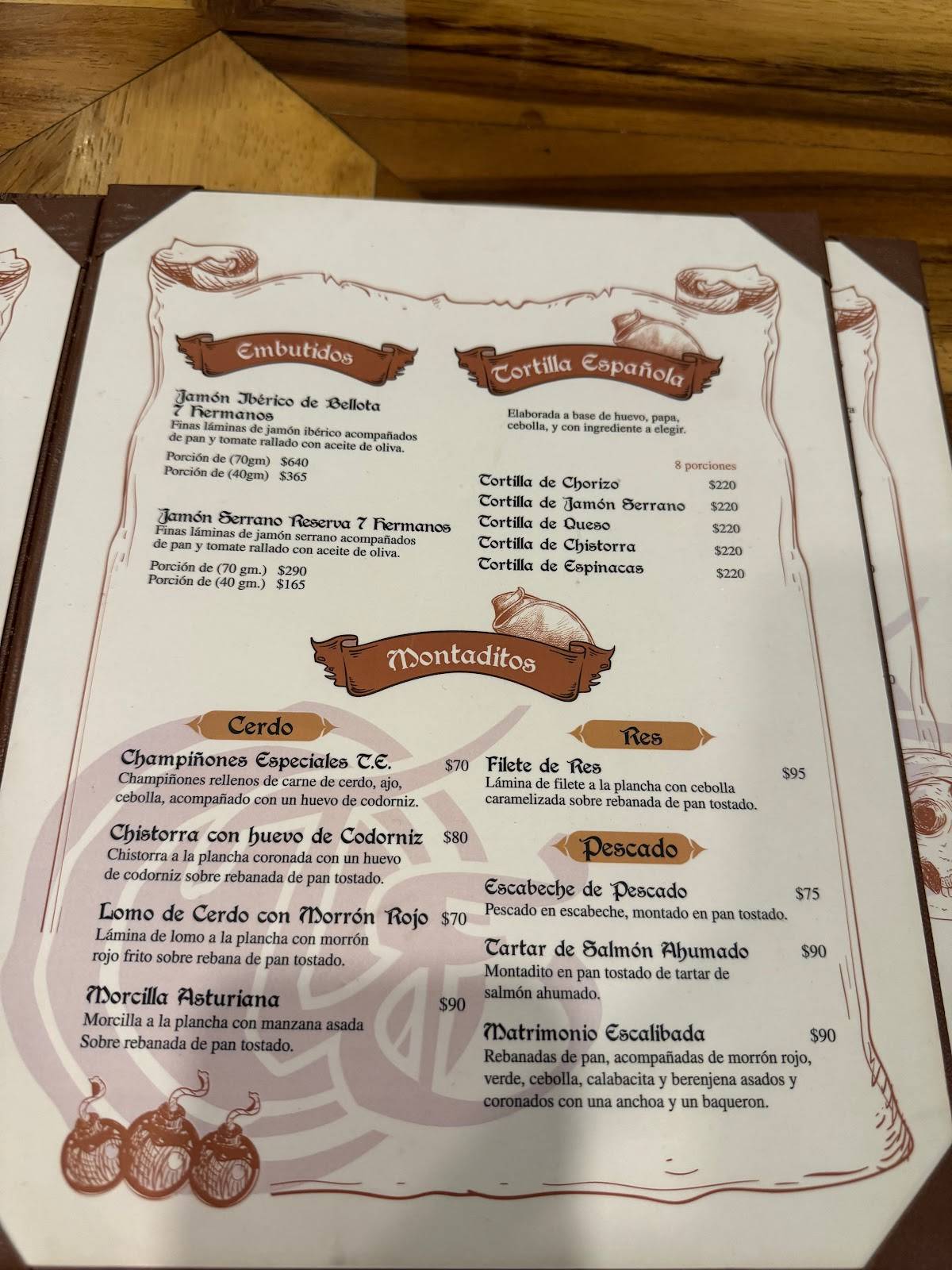 Menu at Taberna Española Puerta Cortes restaurant, La Paz