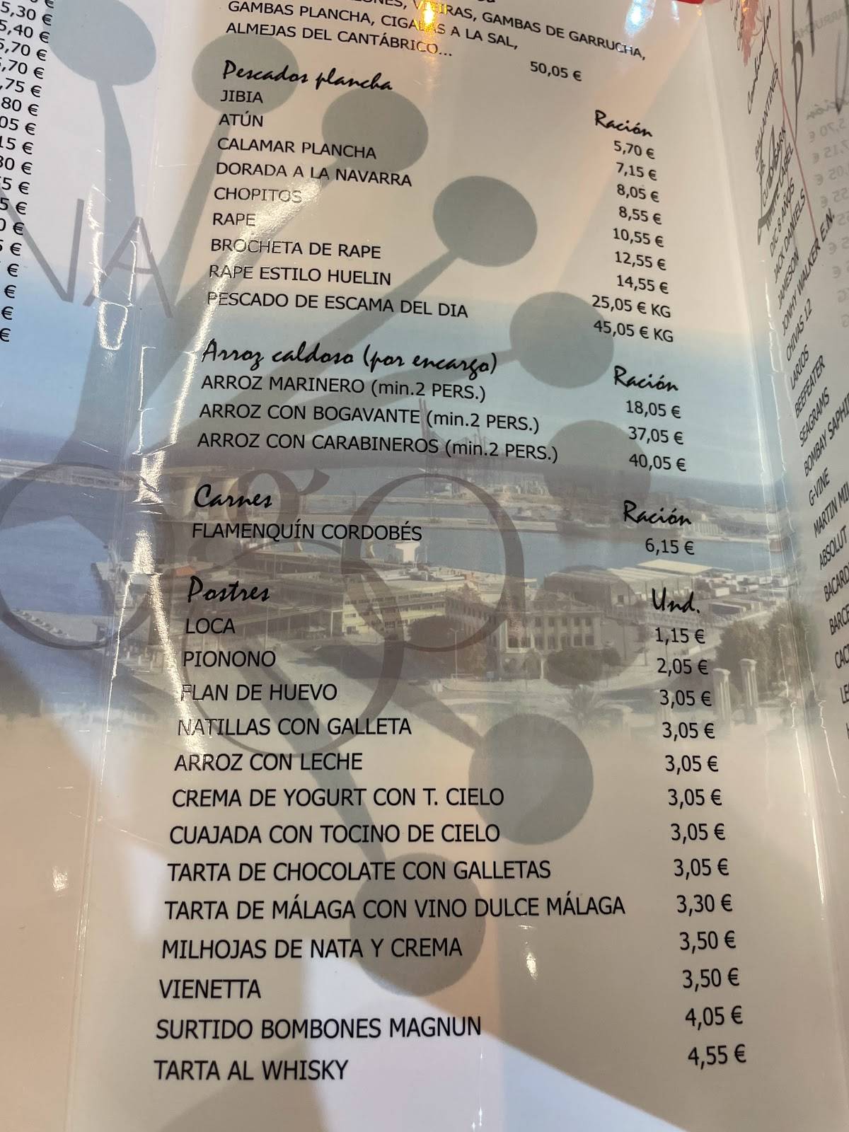 Carta del restaurante Taberna La Biznaga, Málaga, Antígona