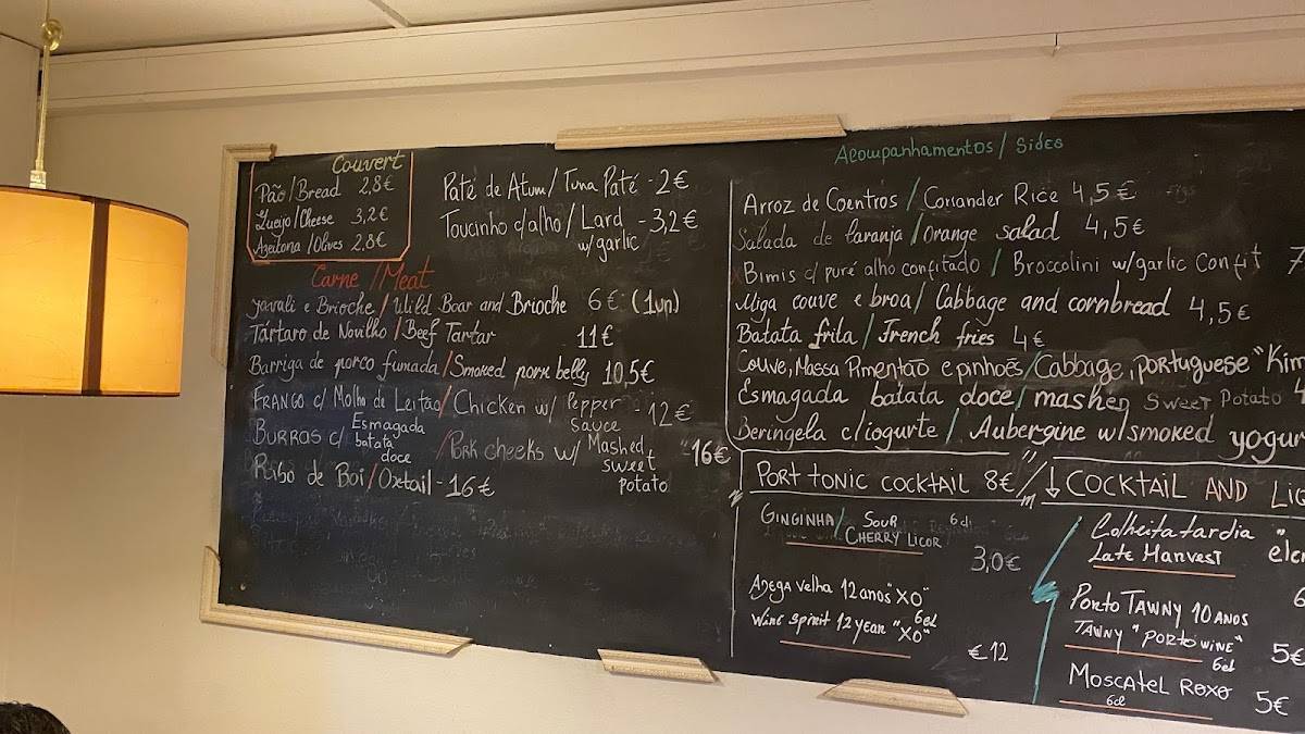 Menu at Taberna Sal Grosso restaurant, Lisbon