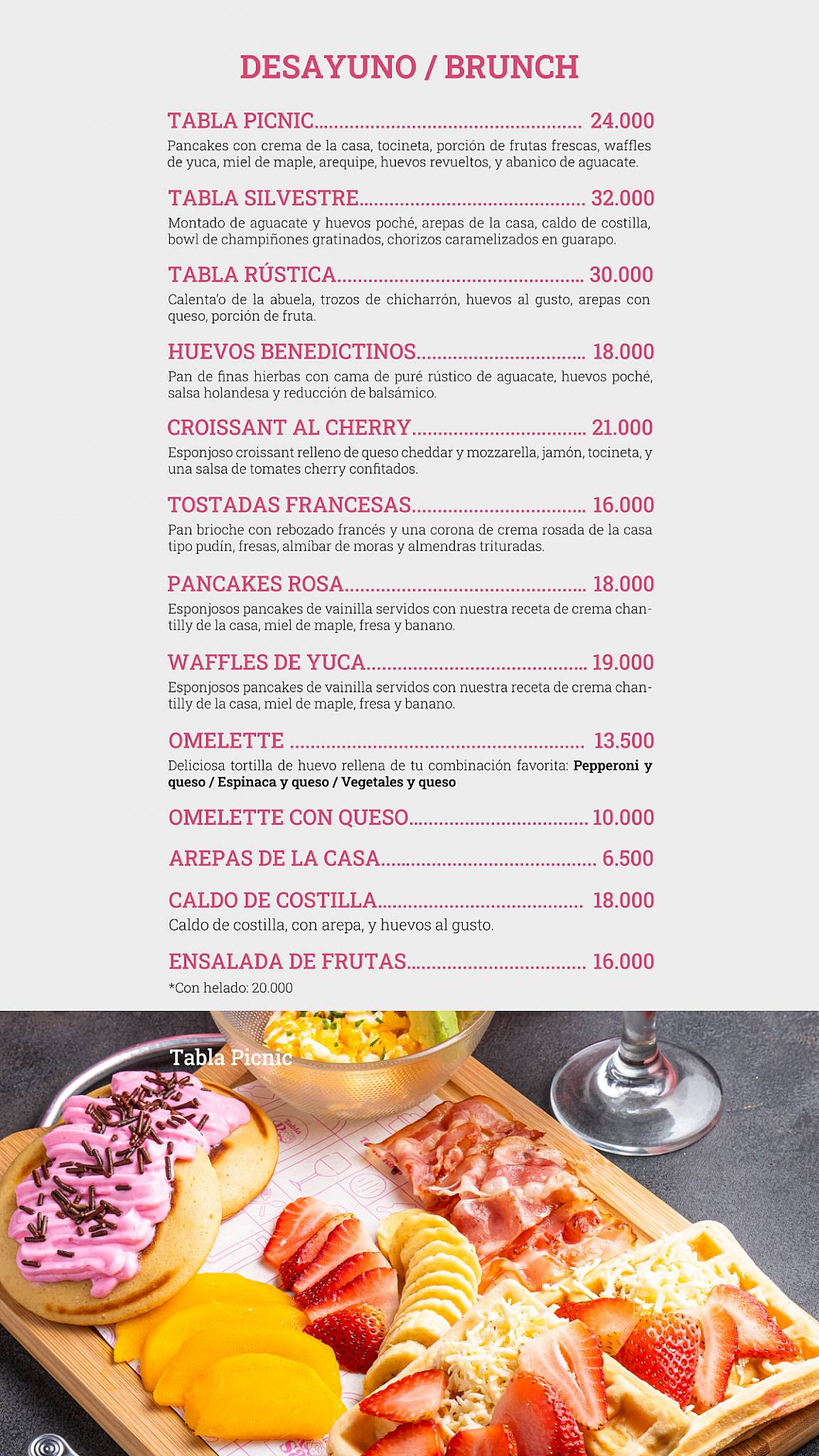 Menu at Tabla Rosa - Cocina Fusión y Heladería artesanal, Bucaramanga