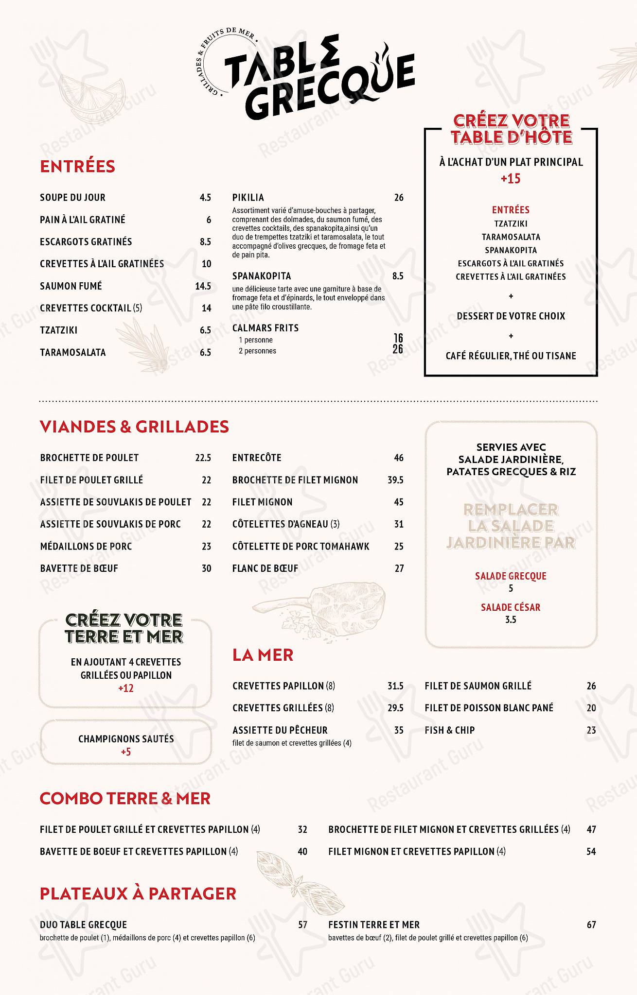 Menu au Table Grecque BBQ, Granby
