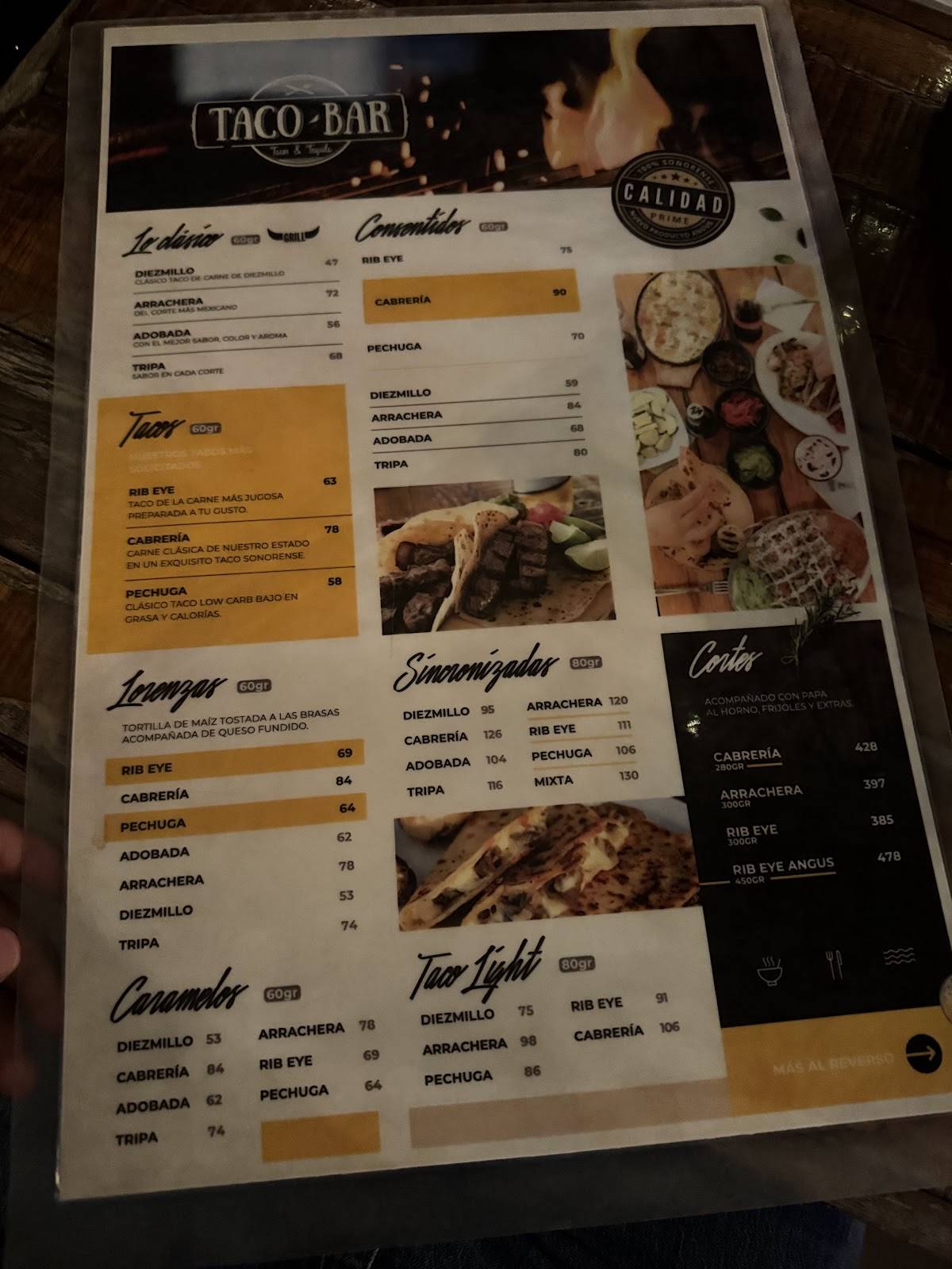 Carta de Taco Bar, Heroica Nogales