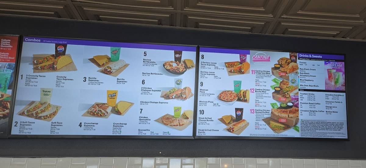 Menu at Taco Bell fast food, Glendora, 105 W Arrow Hwy