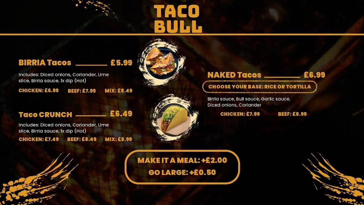 Menu at Taco Bull restaurant, Cardiff