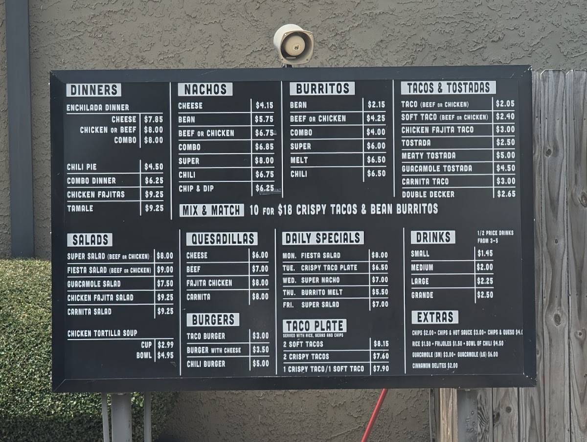 Menu at Taco Delite fast food, Wylie