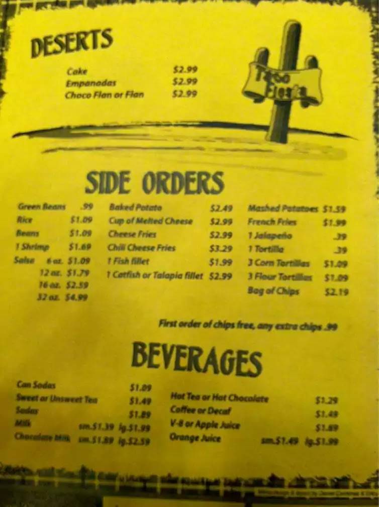 Menu at Taco Fiesta restaurant, Pharr, S Cage Blvd