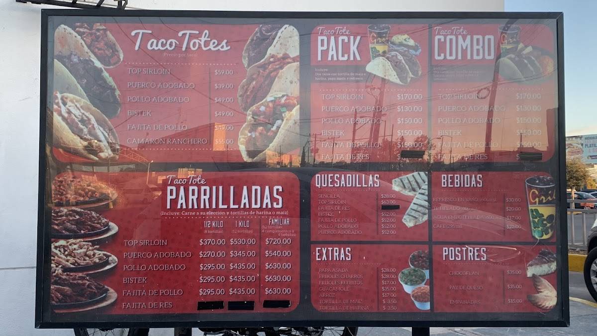 Carta del restaurante El Taco Tote, Tacos Real Mexican Grill, Chihuahua ...
