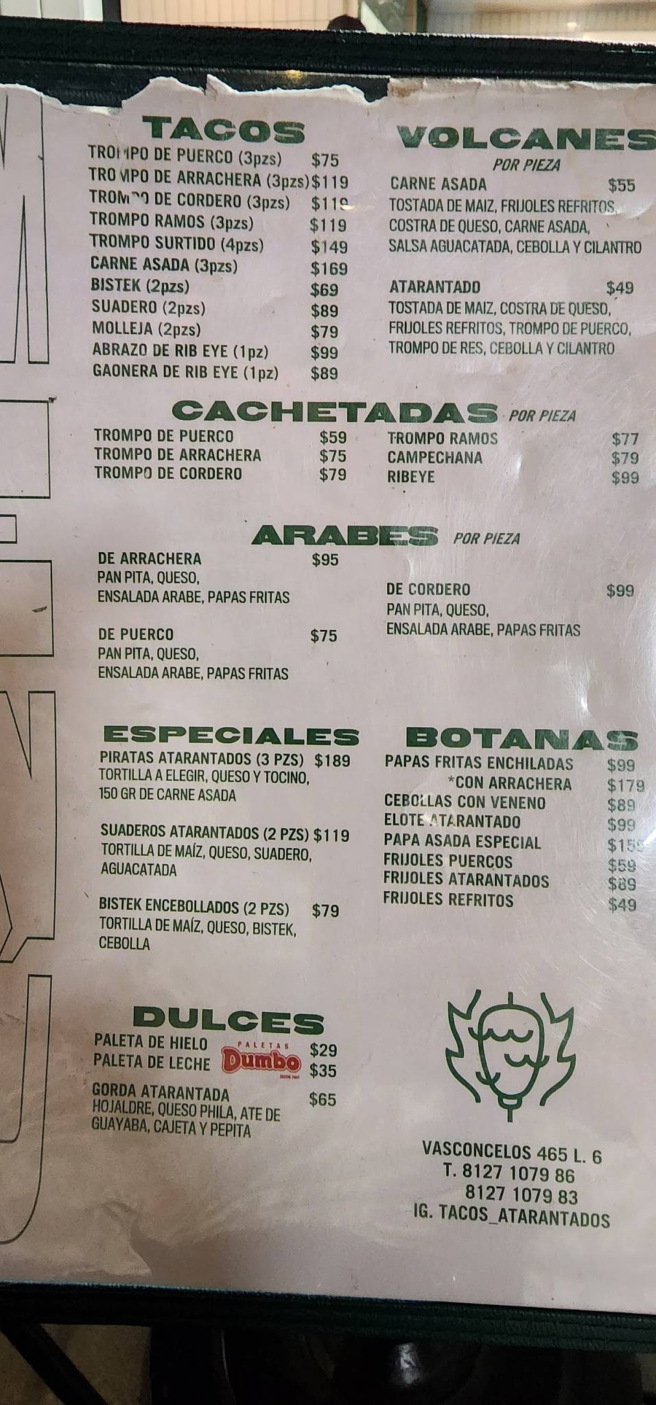 Carta del restaurante Tacos Atarantados, San Pedro Garza García, Av ...