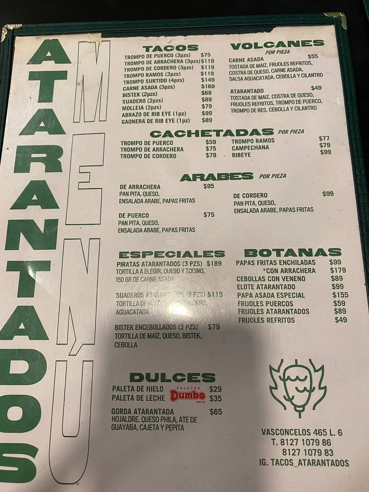 Carta del restaurante Tacos Atarantados, San Pedro Garza García, Av ...