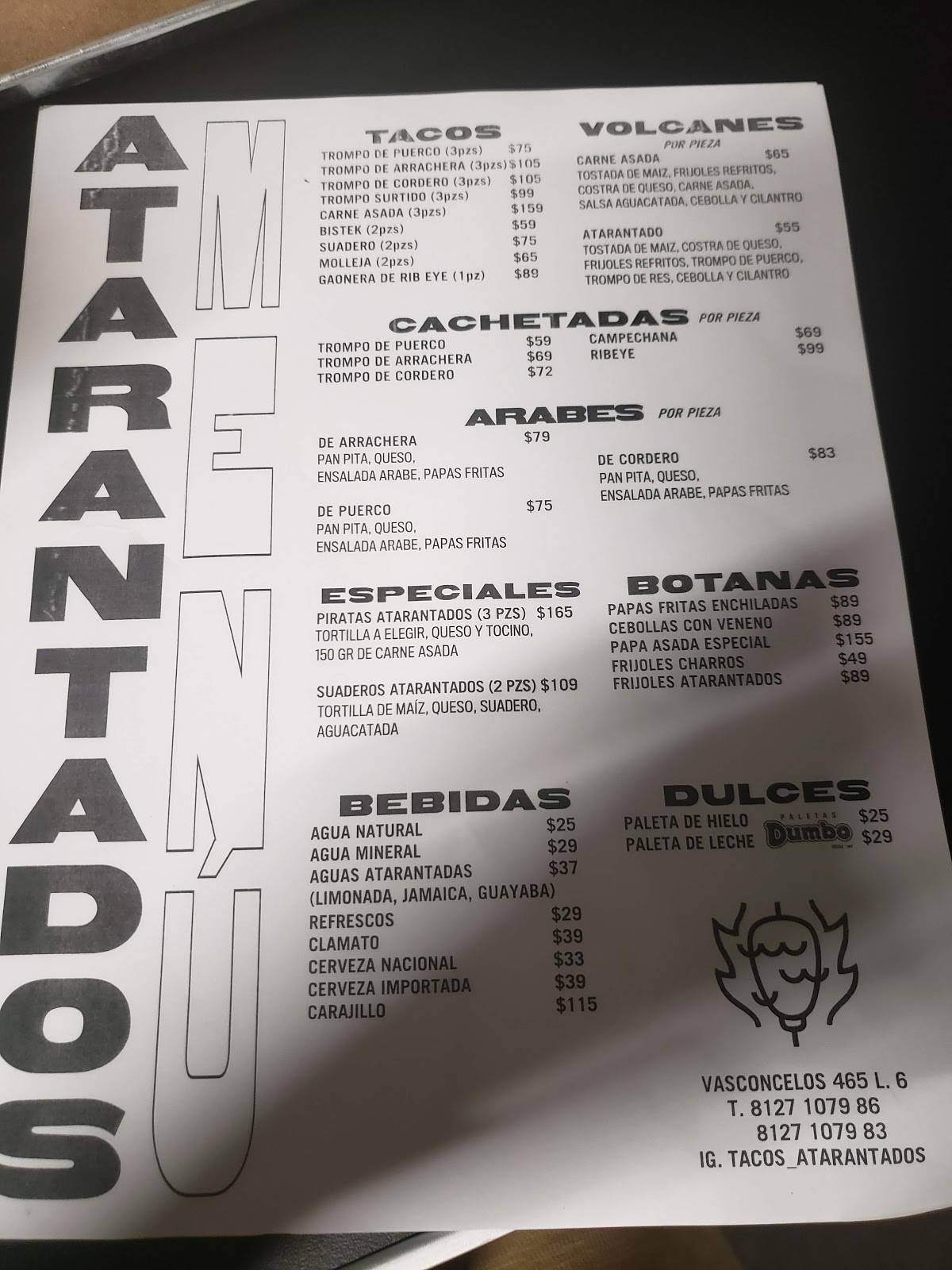 Carta del restaurante Tacos Atarantados, San Pedro Garza García, Av ...