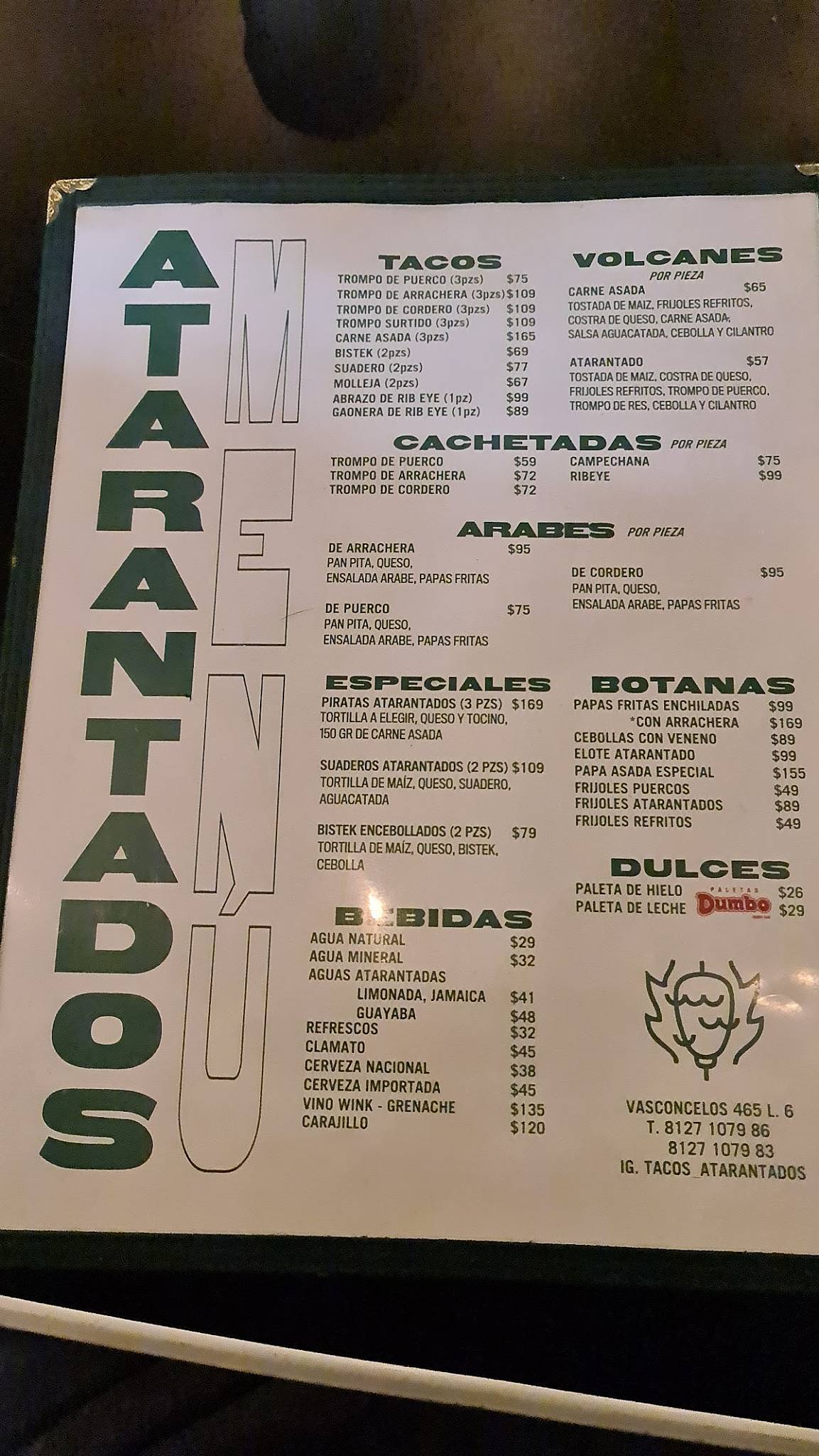 Carta del restaurante Tacos Atarantados, San Pedro Garza García, Av ...