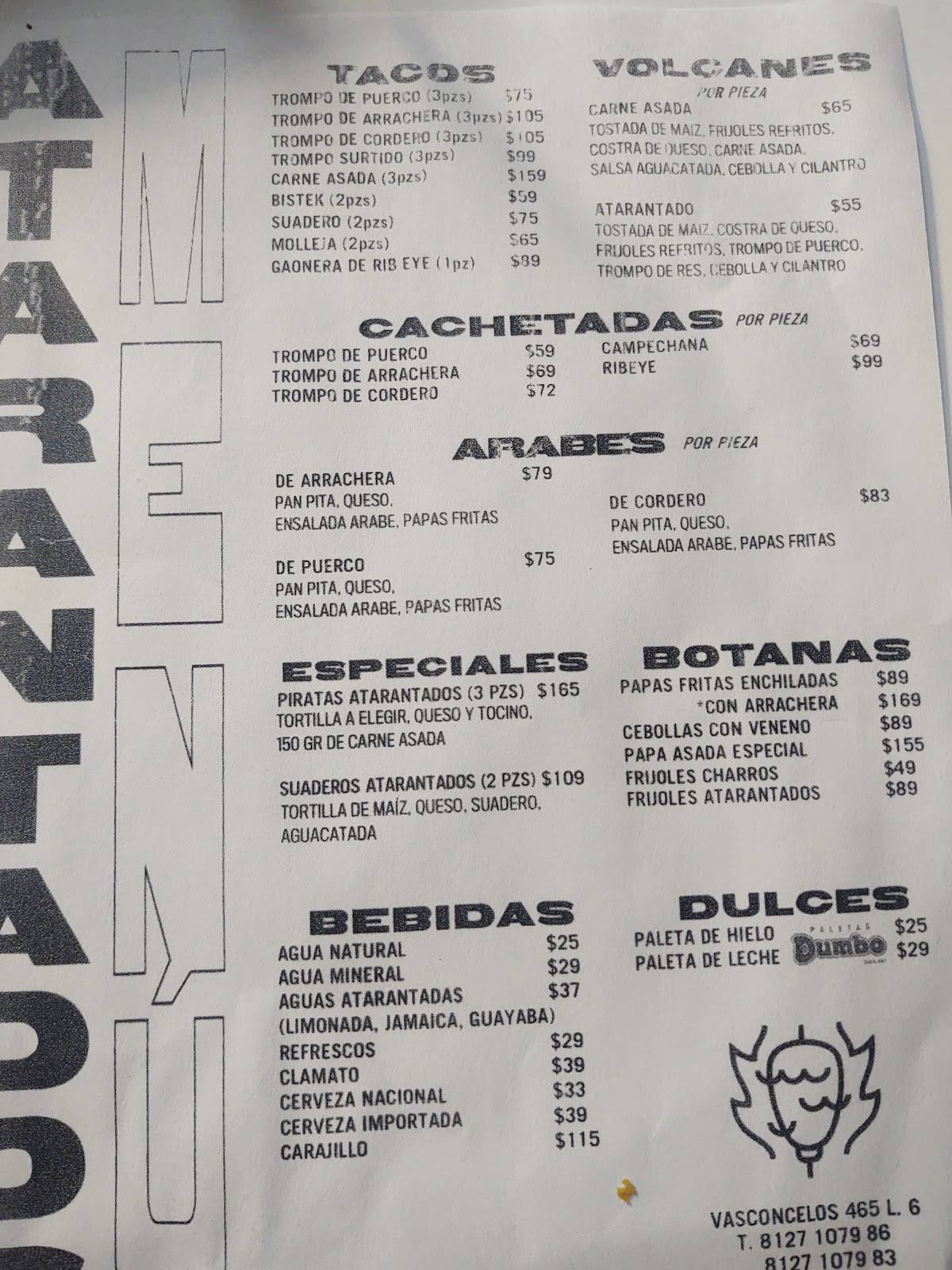 Carta del restaurante Tacos Atarantados, San Pedro Garza García, Av ...