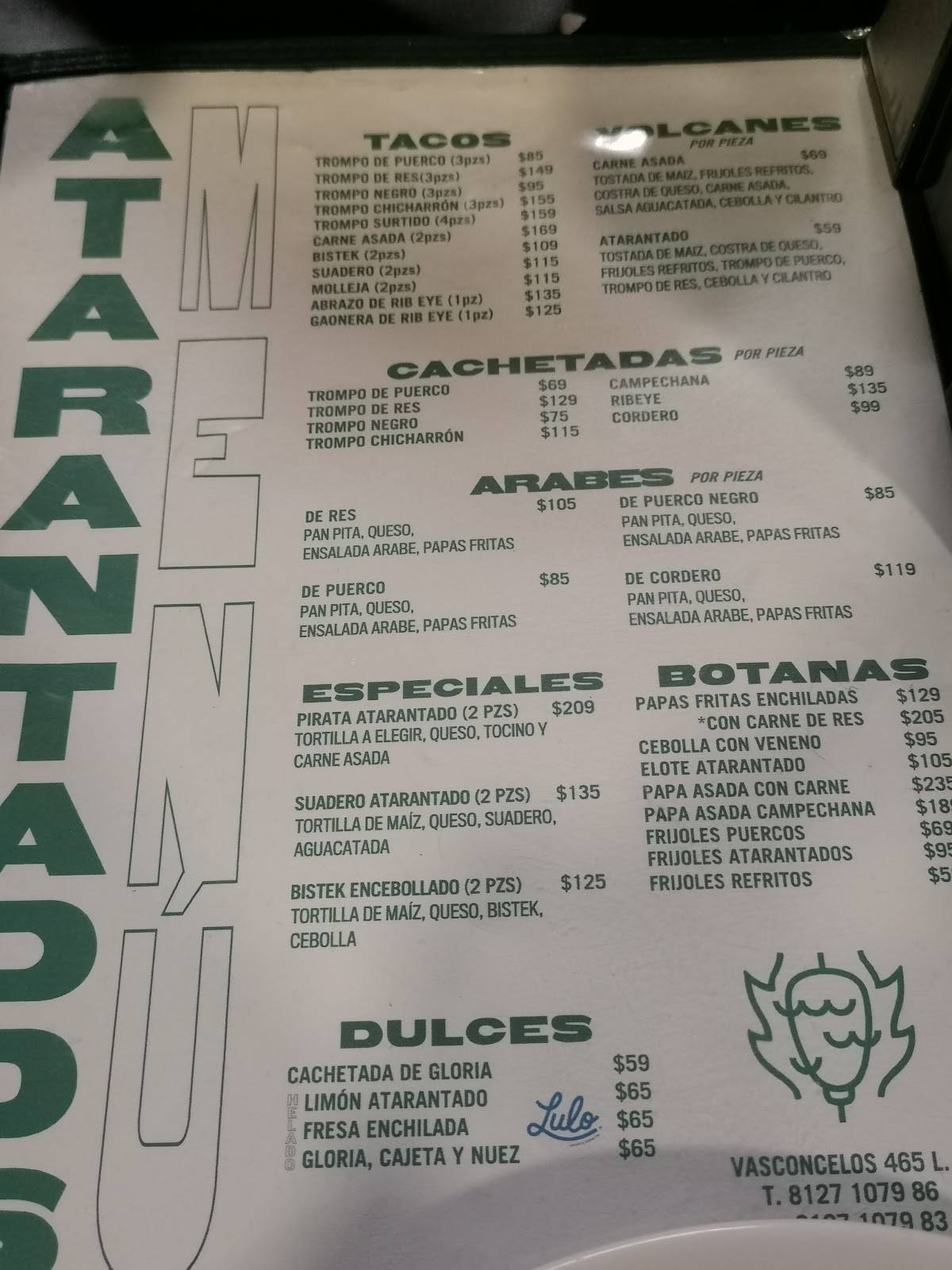 Carta del restaurante Tacos Atarantados, San Pedro Garza García, Av ...