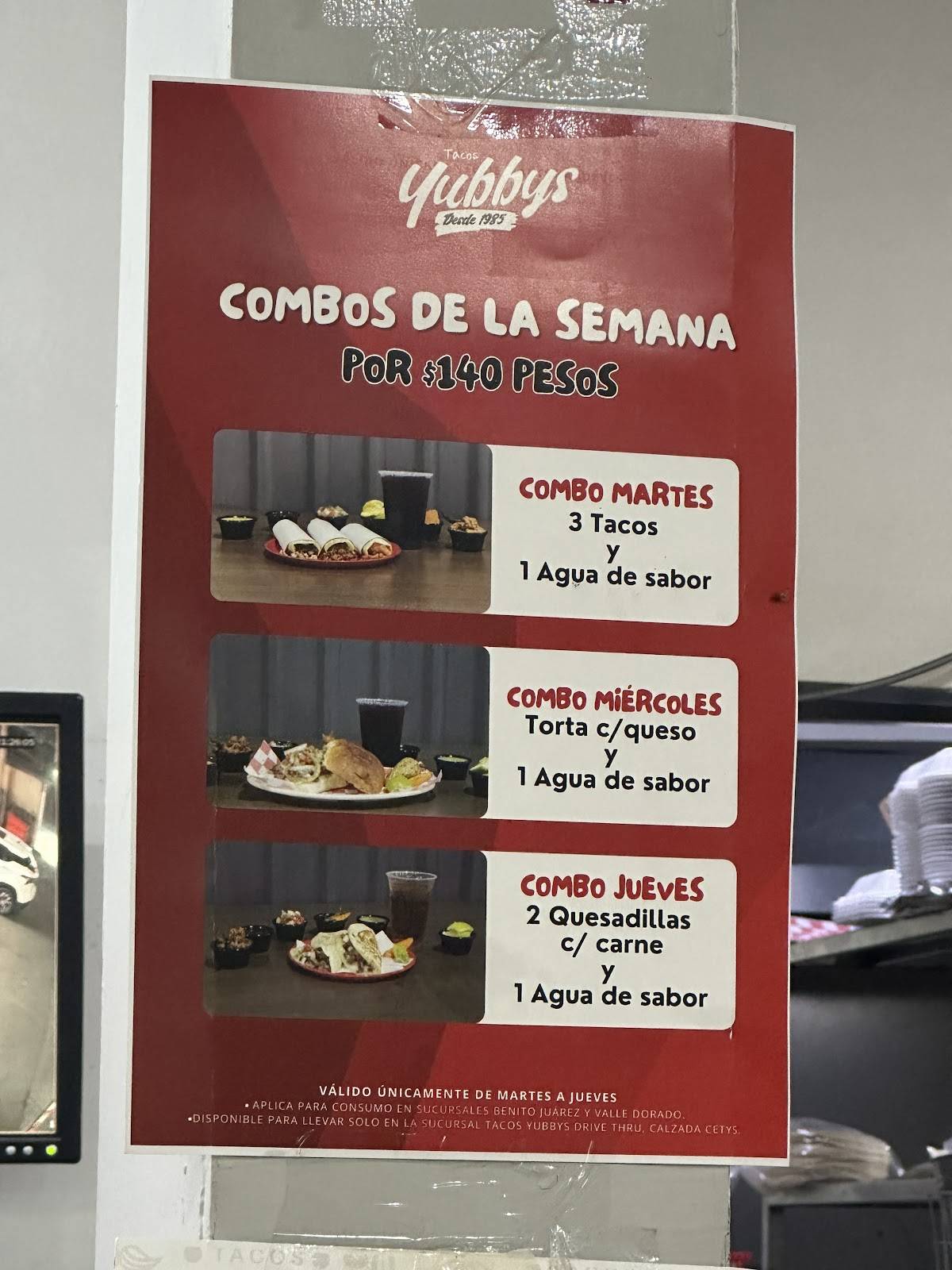 Carta del restaurante Tacos Yubby, Mexicali