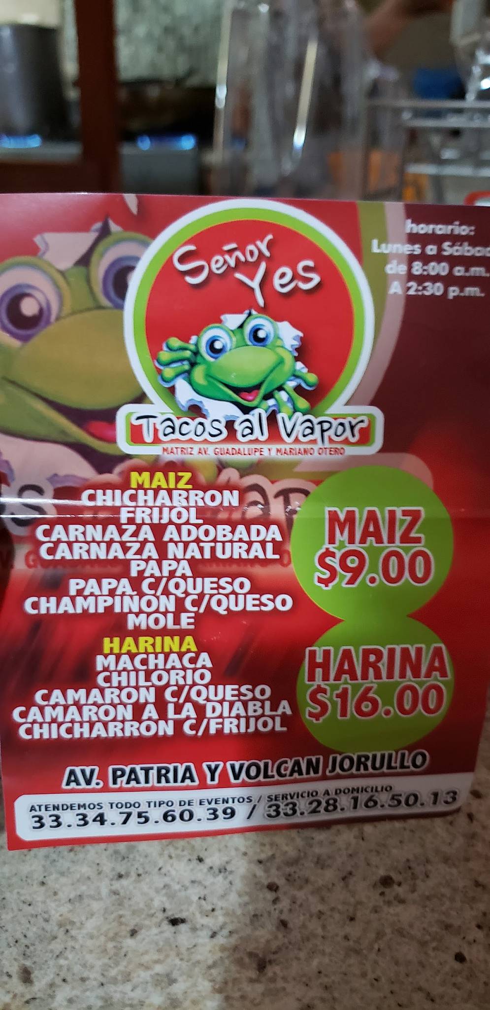 Menu at Tacos al Vapor Señor Yes Matriz Guadalupe restaurant, Zapopan