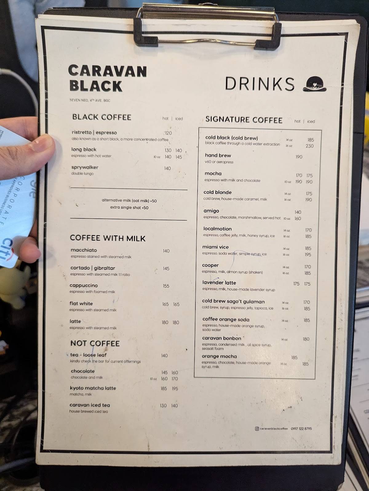 Menu at Caravan Black Coffee Company cafe, Taguig
