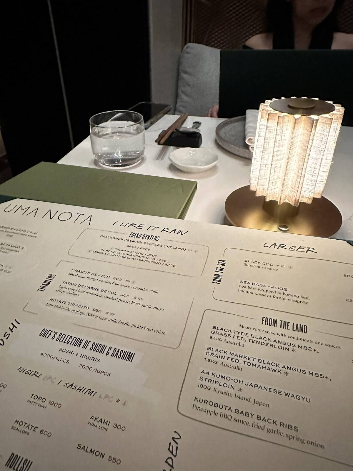 Menu at Uma Nota Manila restaurant, Taguig
