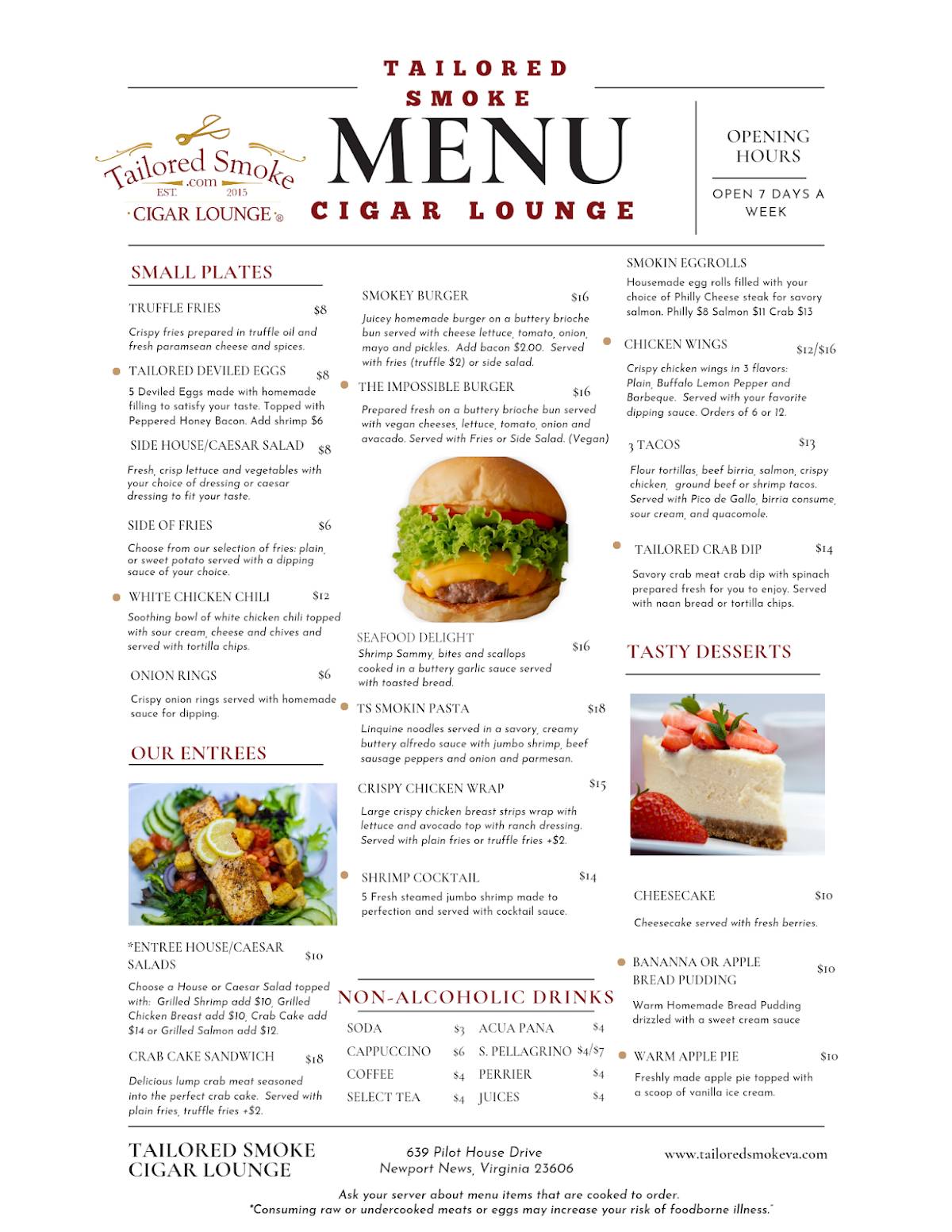 Menu at Tailored Smoke Cigar Lounge pub & bar, Newport News