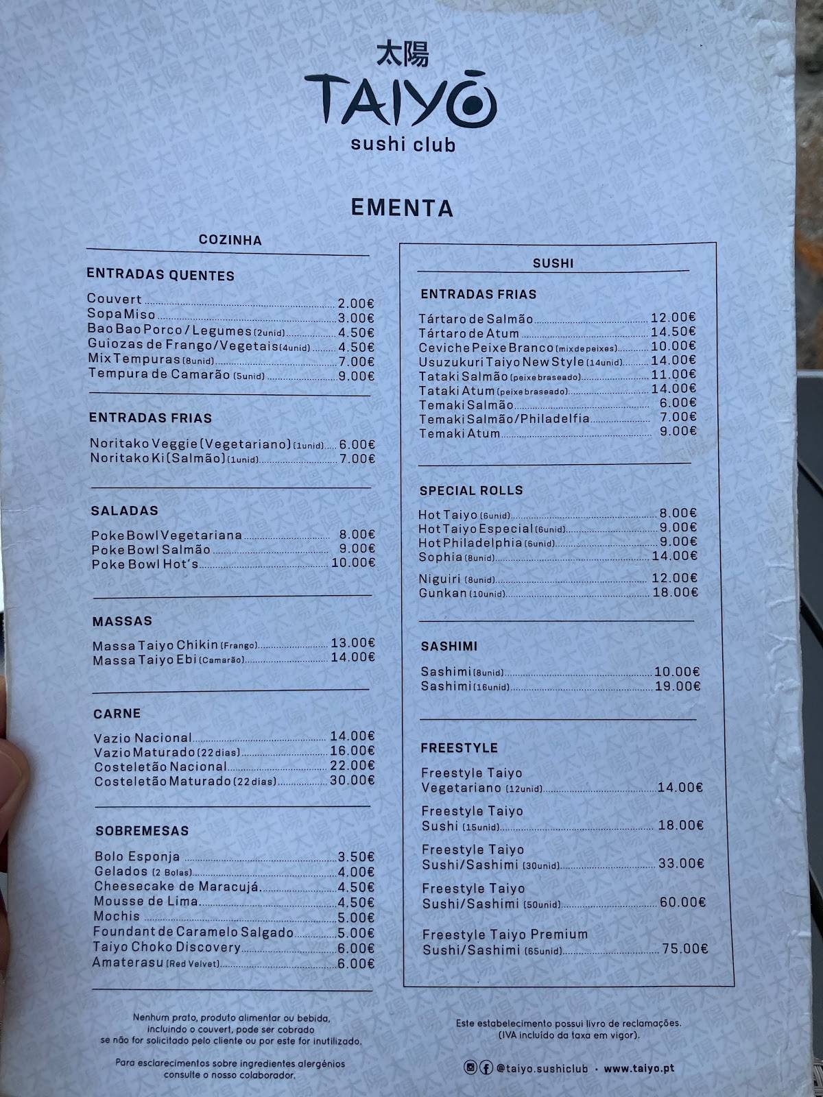 Menu em Taiyo Sushi Club, Chaves