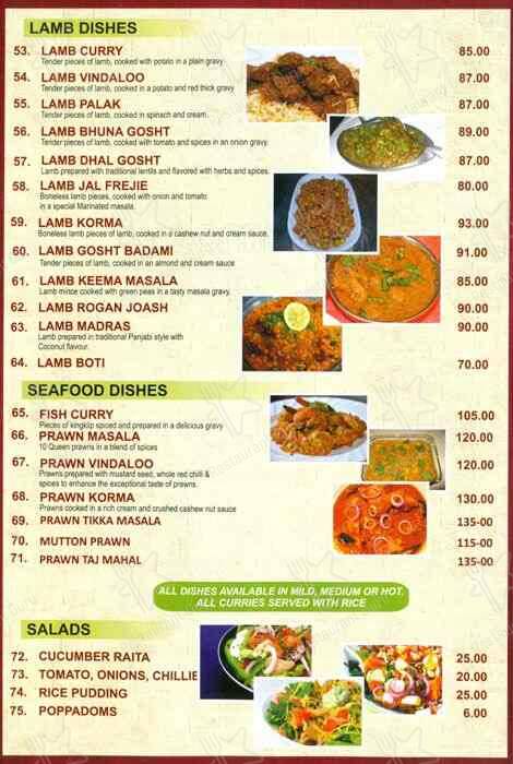 Speisekarte von Taj Mahal restaurant, Sandton, Atholl Square Shopping ...