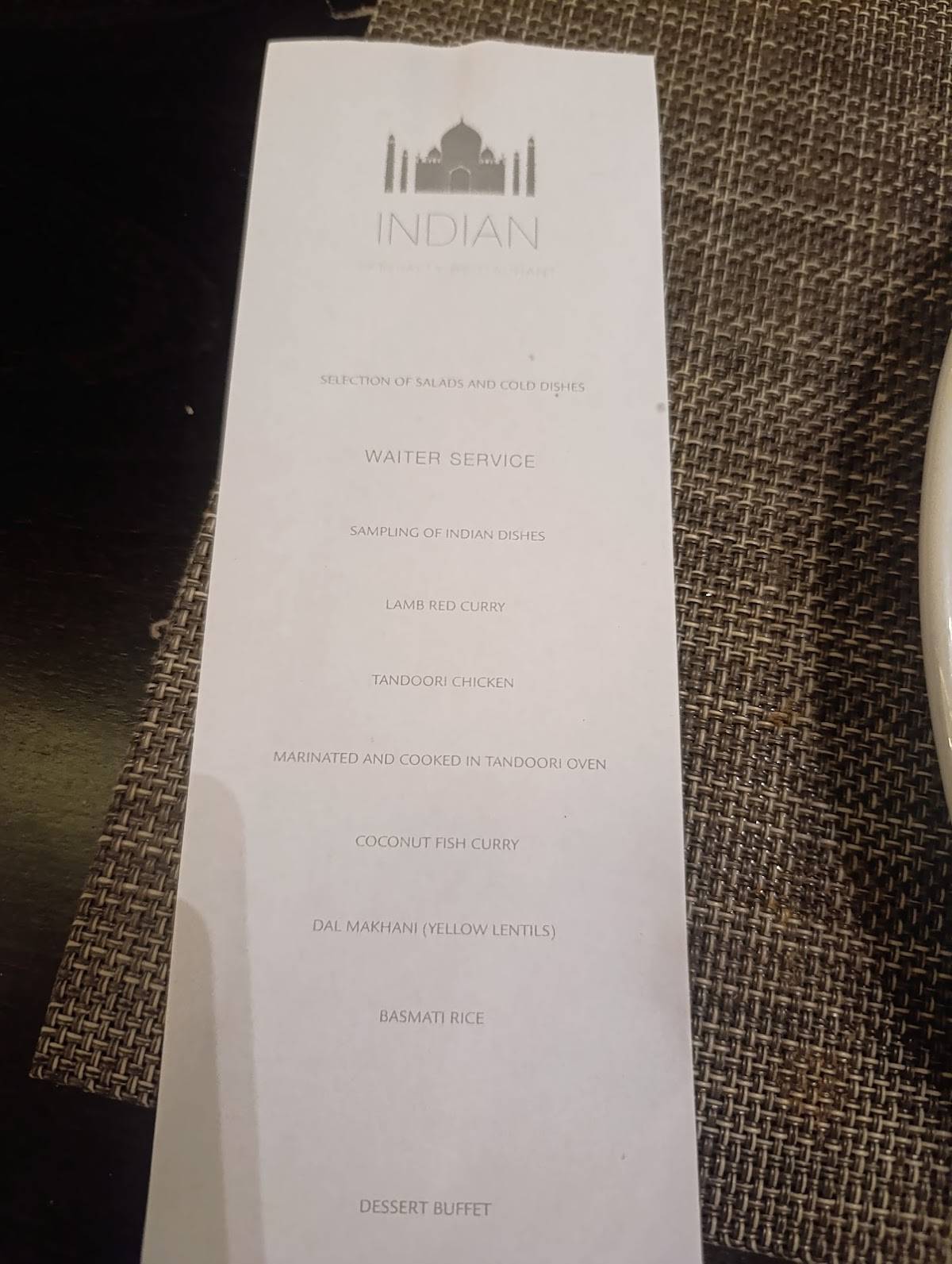 Menu at Taj Mahal restaurant, Punta Cana