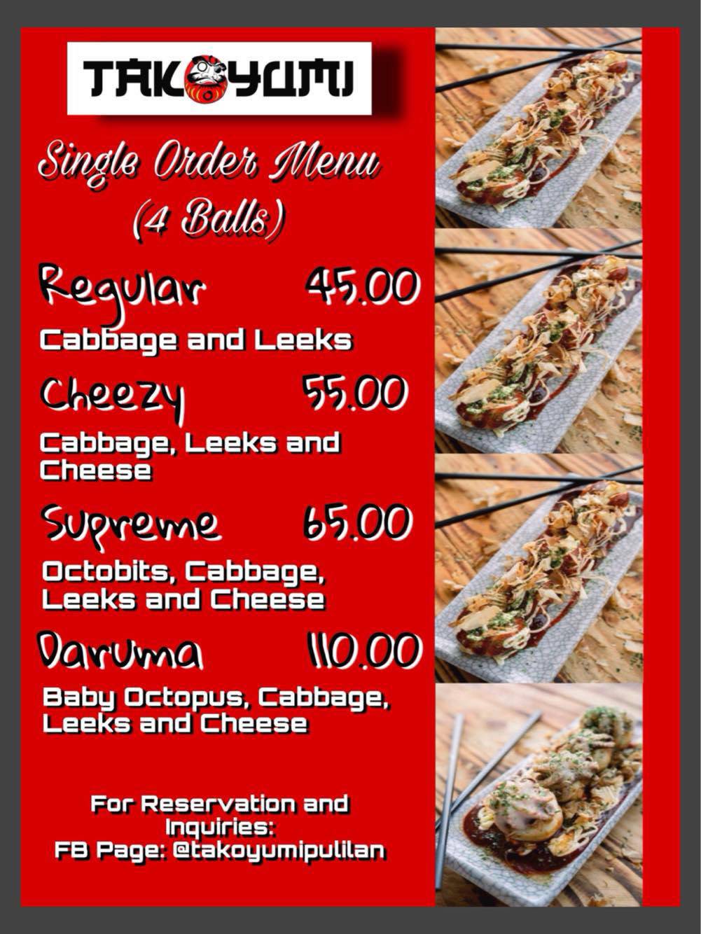Menu at Takoyumi Takoyaki Pulilan, Pulilan