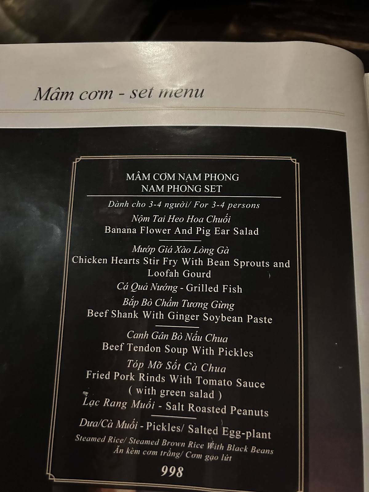 Menu at Tầm vị restaurant, Hanoi, 4b P. Yên Thế