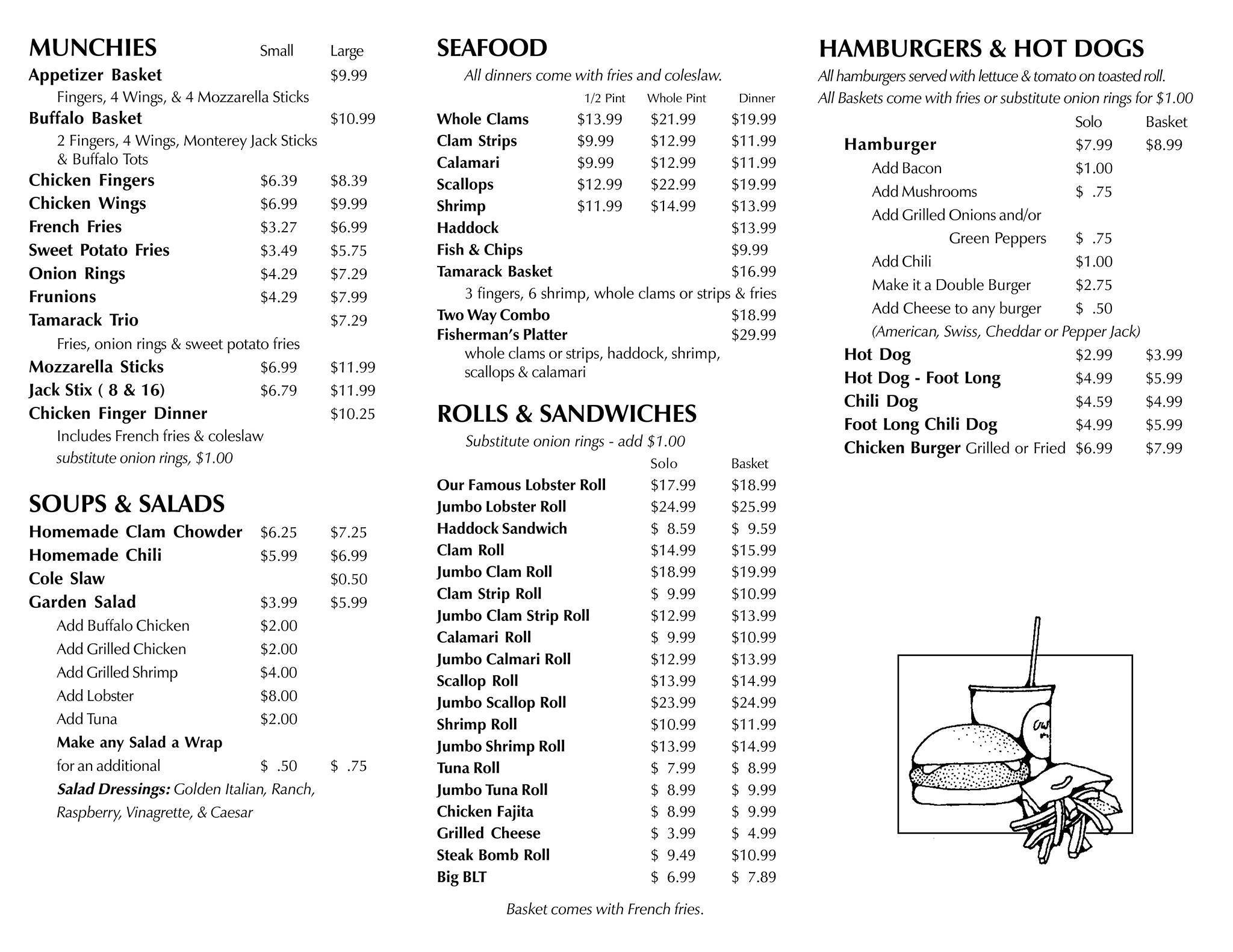 Menu at Tamarack Restaurant, Laconia