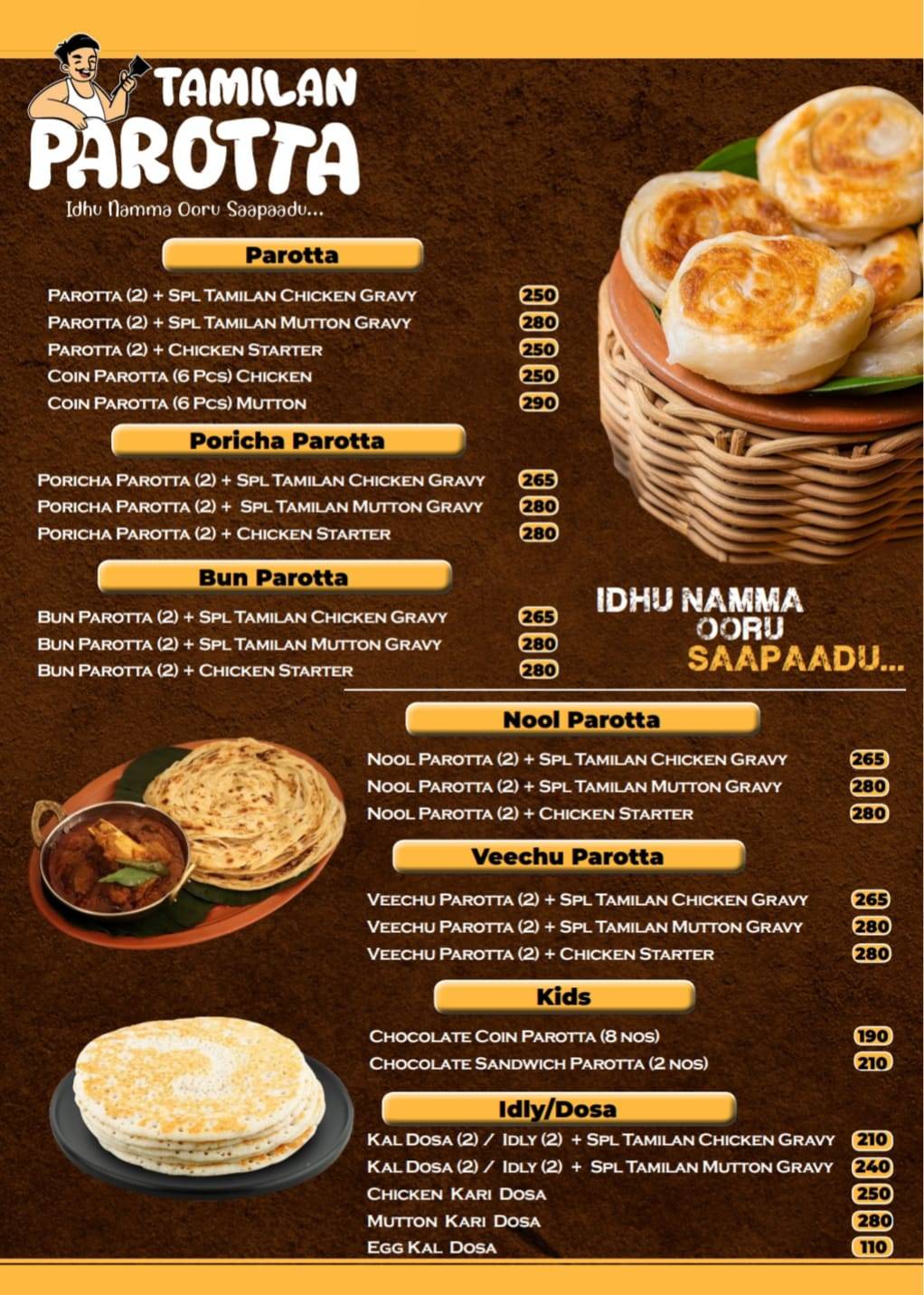 Menu at Tamilan Parotta - Marina Mall - South Indian Restaurant - Non ...